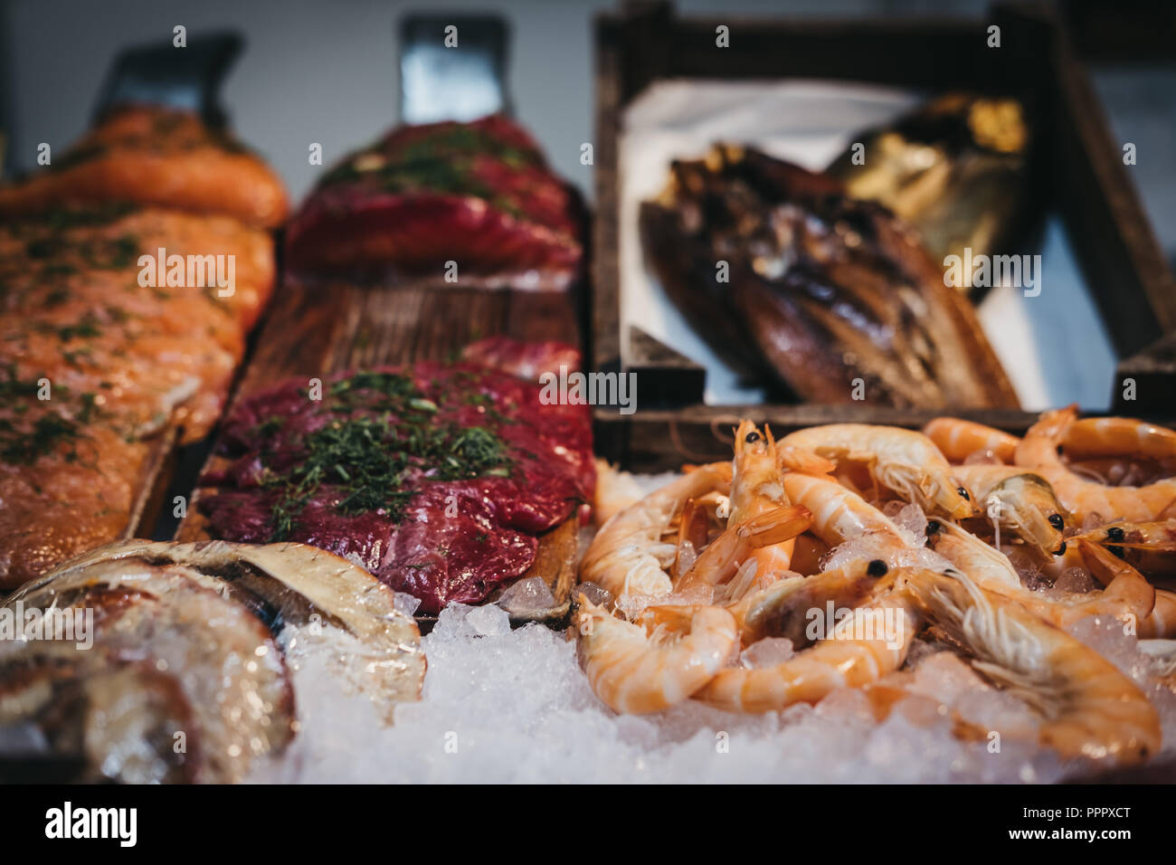 Fresh fish and shellfish on sale at Borough Market, London, UK Stock ...
