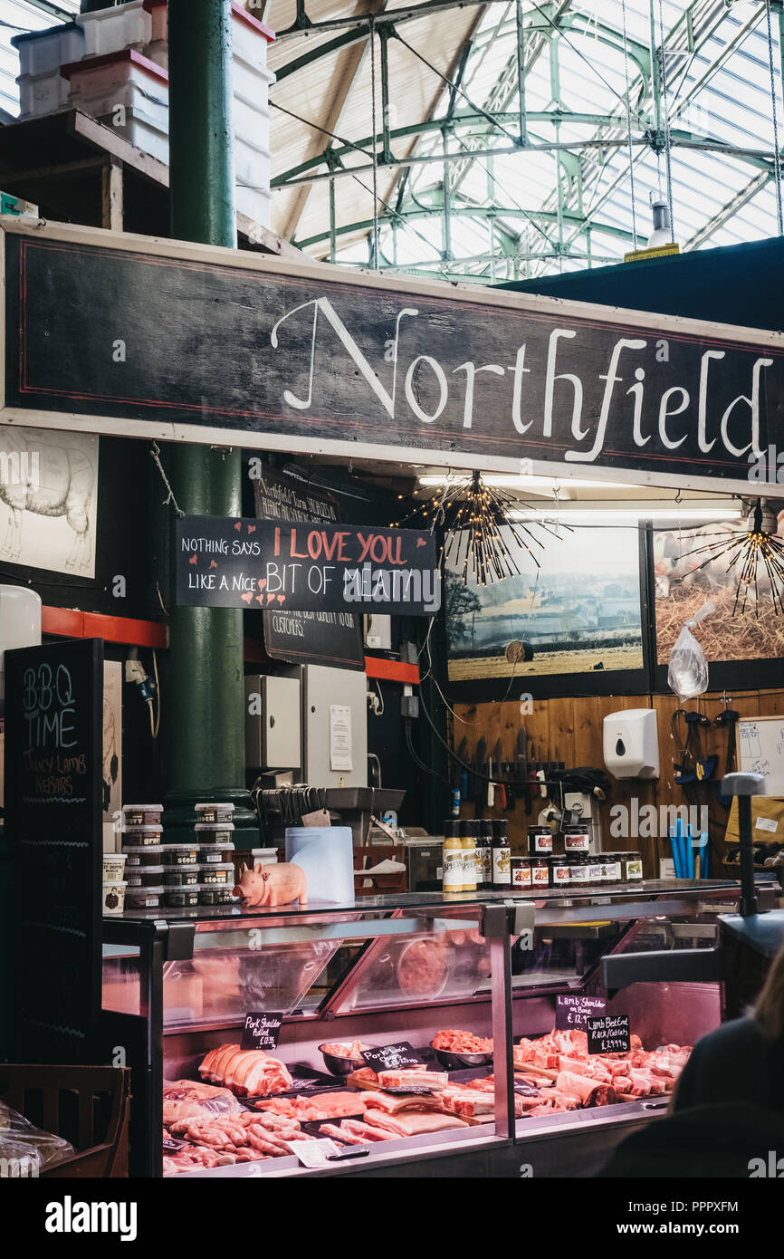 London, UK - September 17, 2018: Northfield Butchery shop at Borough ...