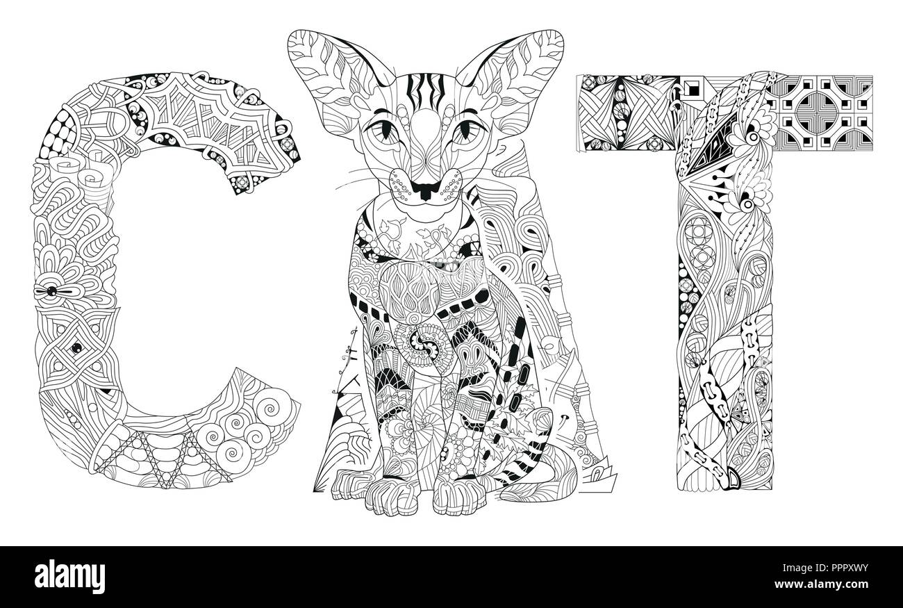 Hand-painted art design. Adult anti-stress coloring page. Black and ...