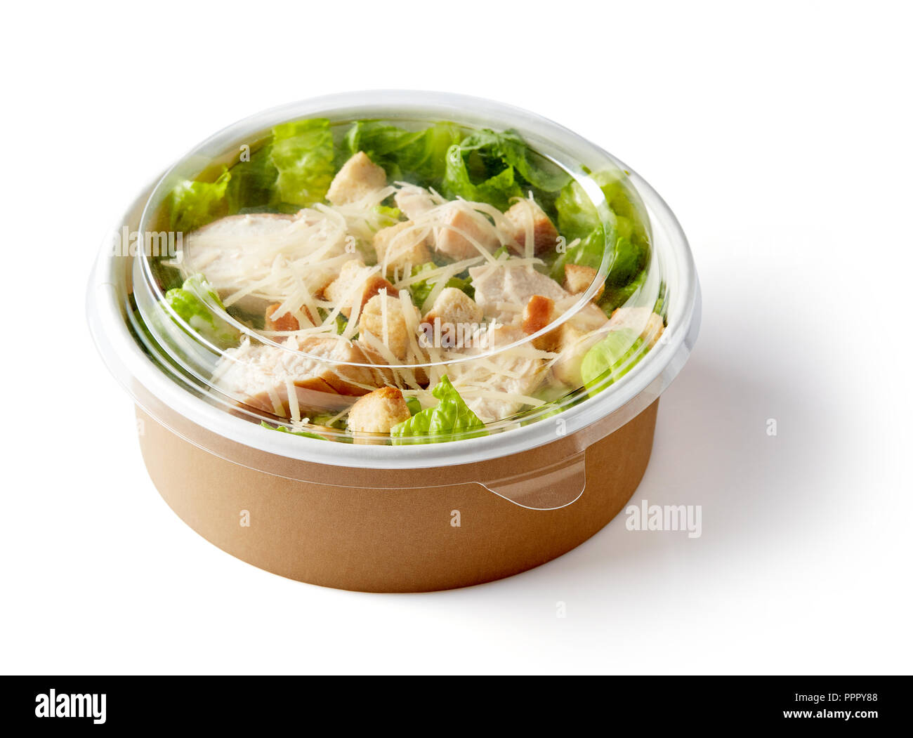 Greek salad in paper bowl with lid for take away, isolated on white ...