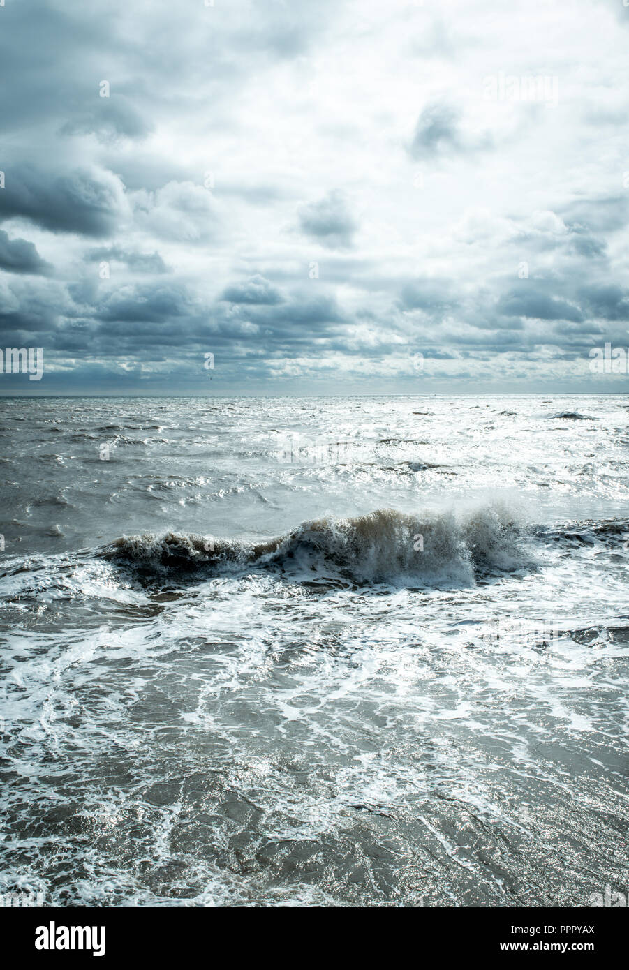 Moody sky and choppy waves in the North Sea just of Bridlington ...