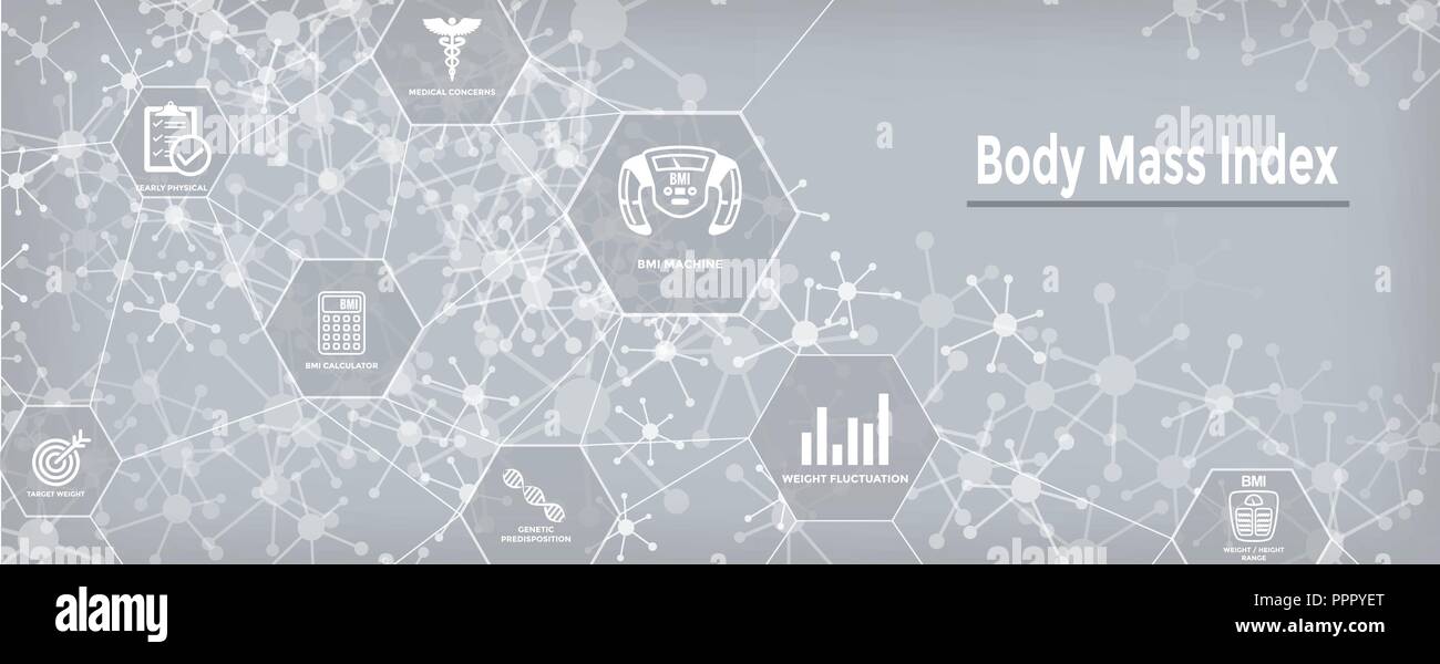 BMI or Body Mass Index Icons w scale, indicator, and calculator Stock ...