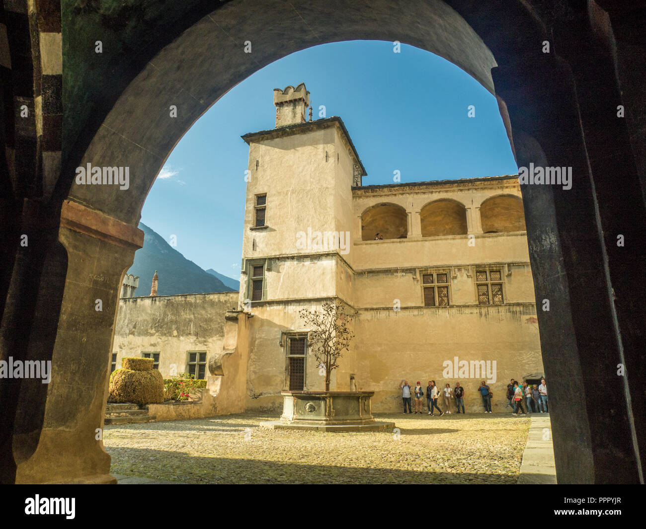 Courtyard in Issogne Castle, a Castle/Manor in the town of Issogne in ...