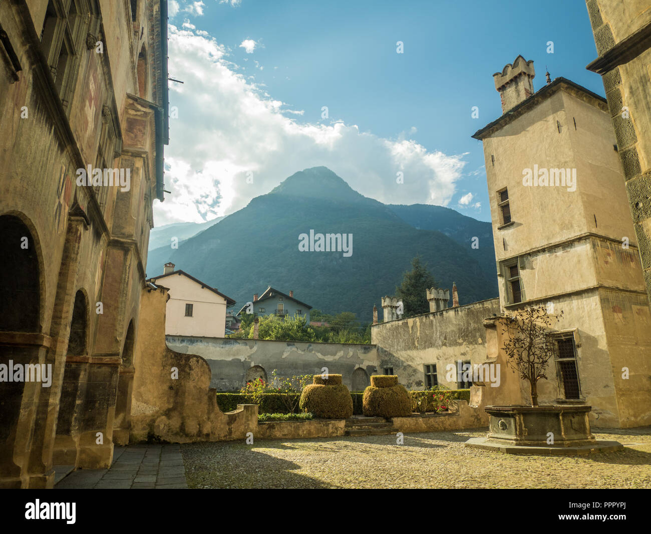 Courtyard in Issogne Castle, a Castle/Manor in the town of Issogne in ...
