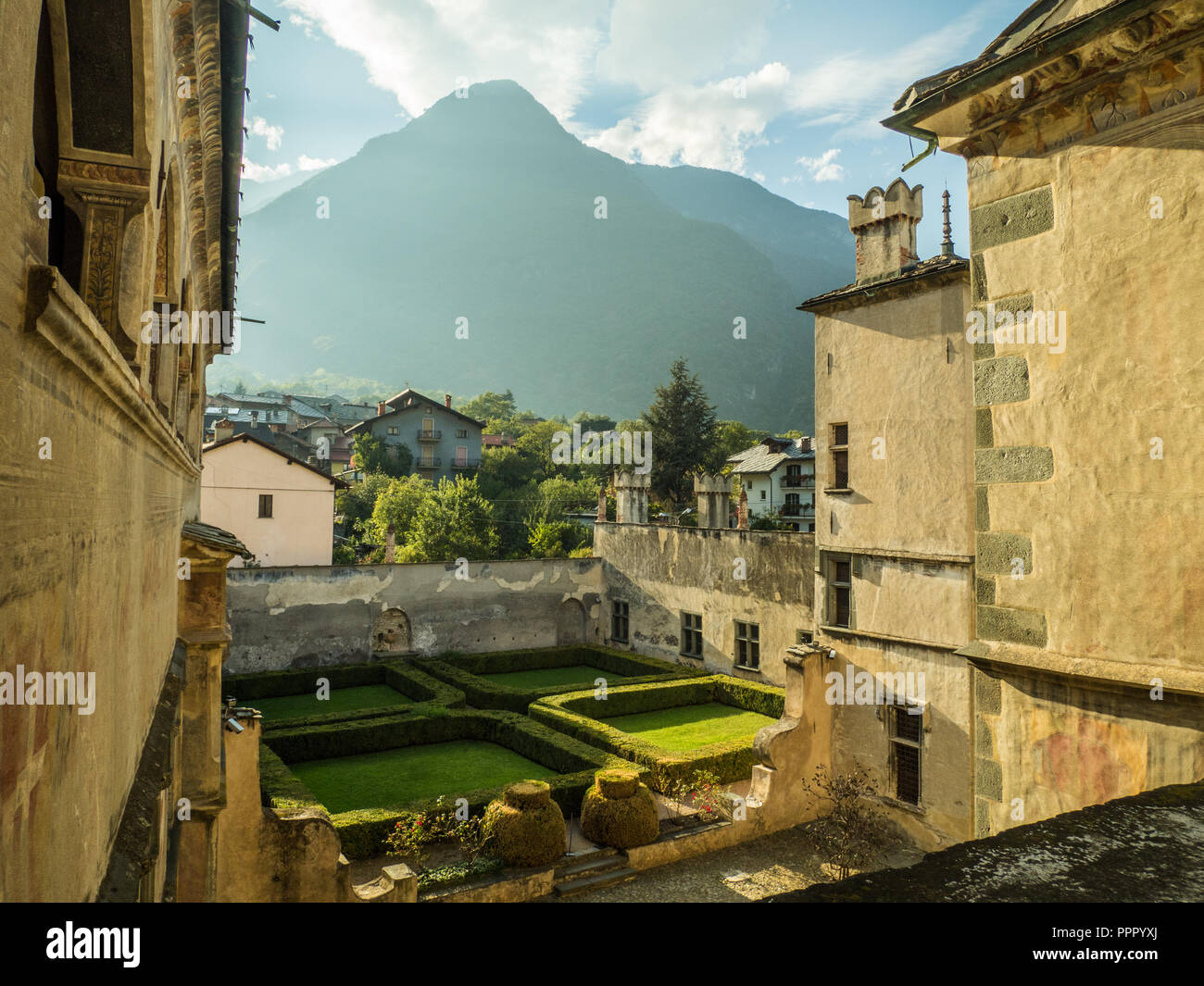 Courtyard in Issogne Castle, a Castle/Manor in the town of Issogne in ...