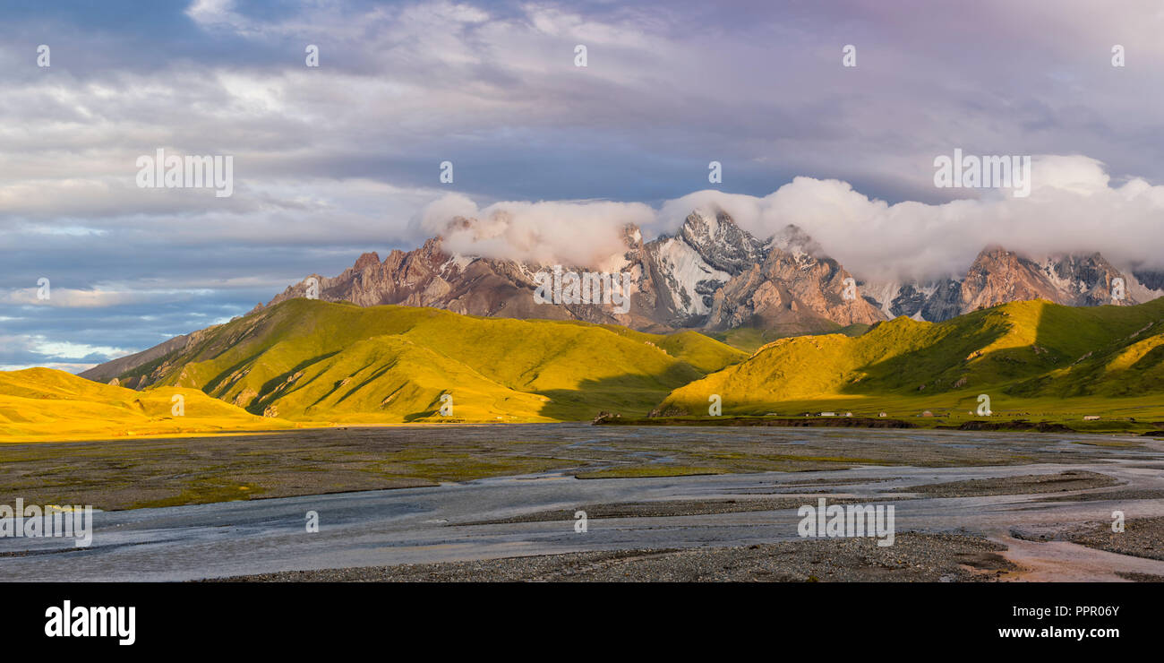 River coming from Kol-Suu mountain range, Kurumduk valley, Naryn ...