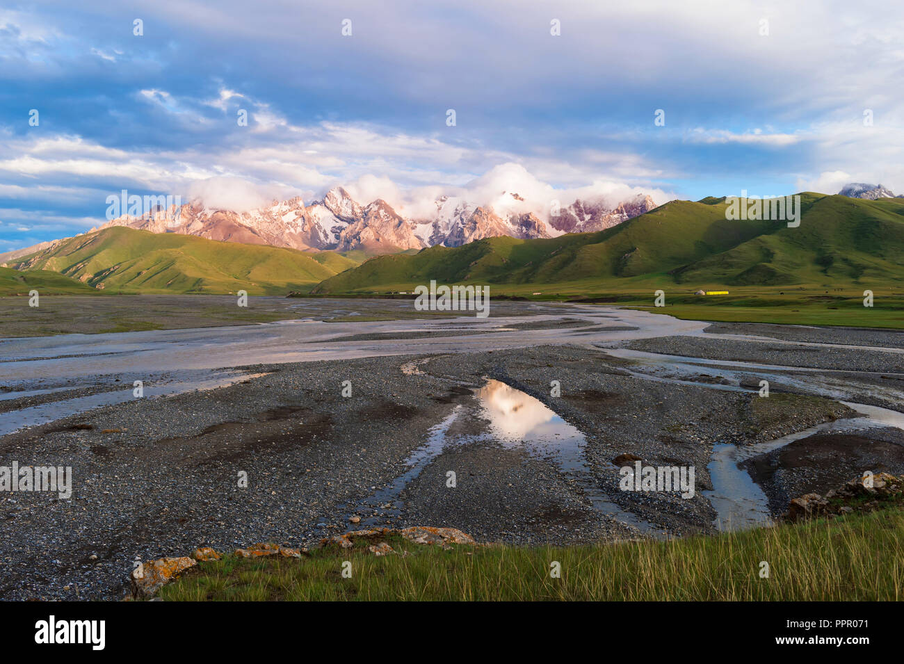 River coming from Kol-Suu mountain range, Kurumduk valley, Naryn ...