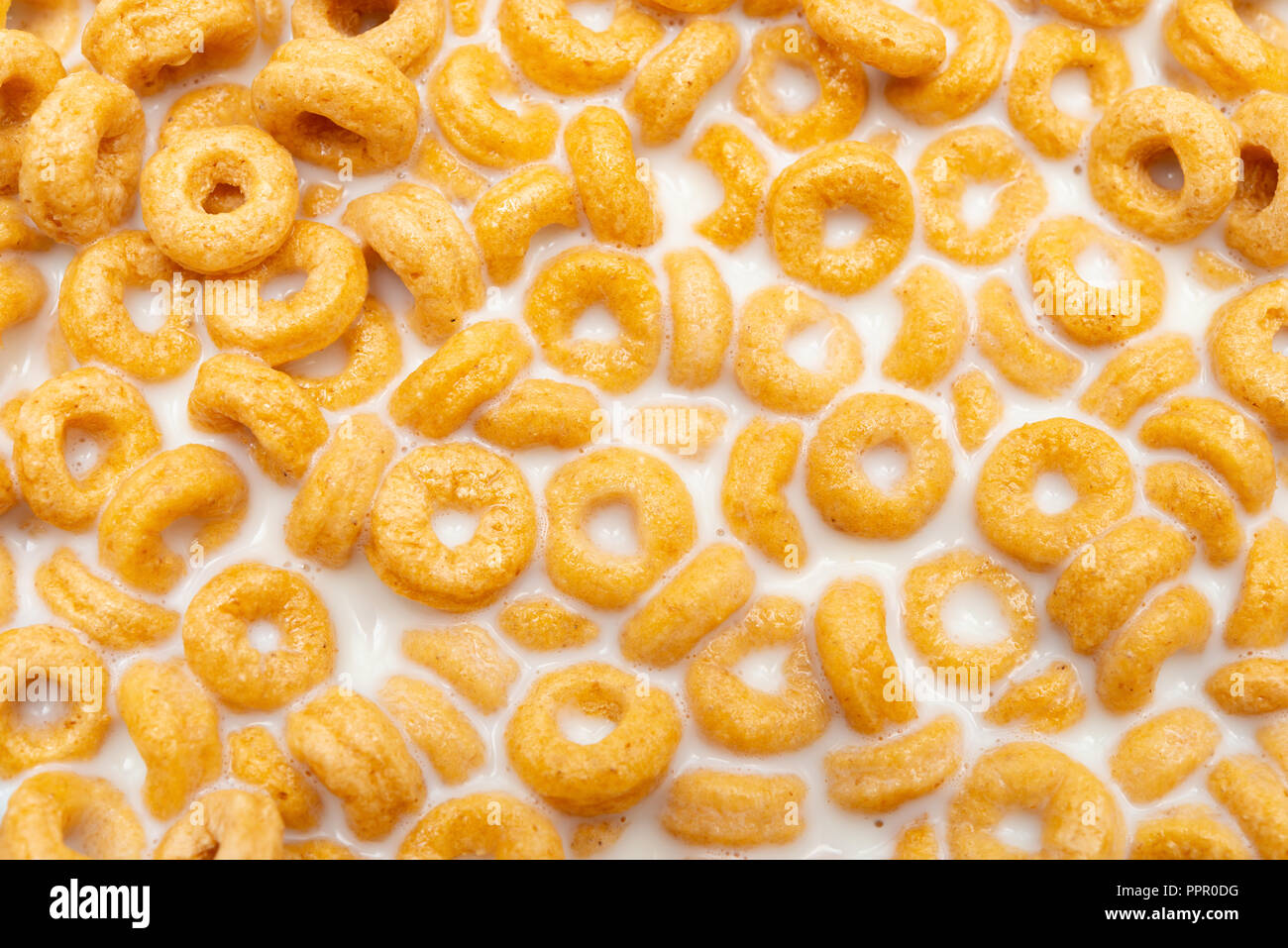 top view cereal rings with milk close up Stock Photo - Alamy