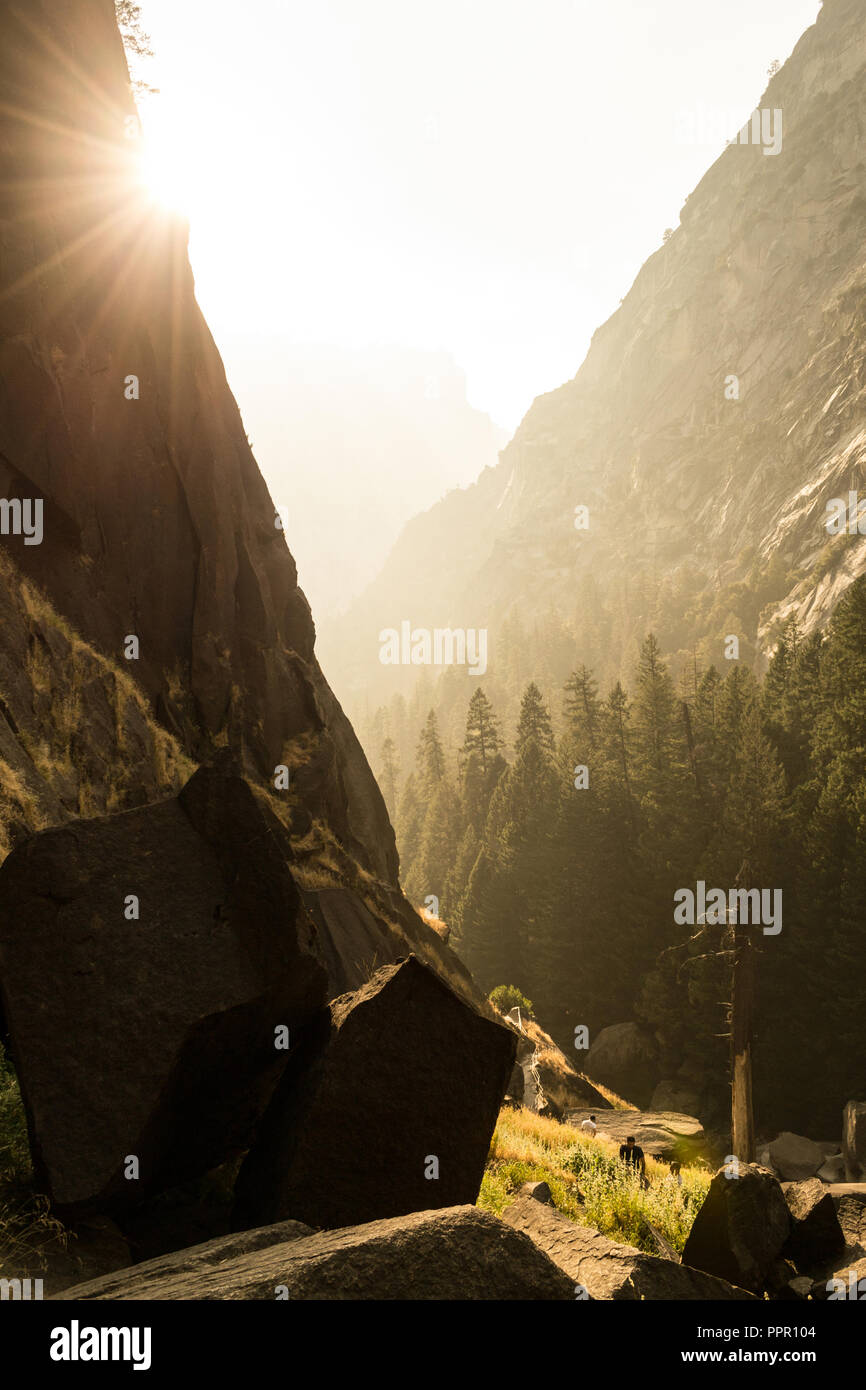 Mist trail at Yosemite National Park is one of the most iconic Stock ...