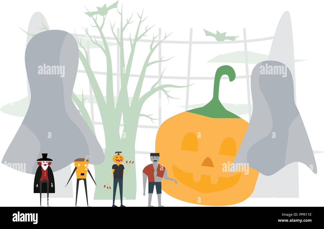 Minimal scene for halloween day, 31 October, with monsters that include ...