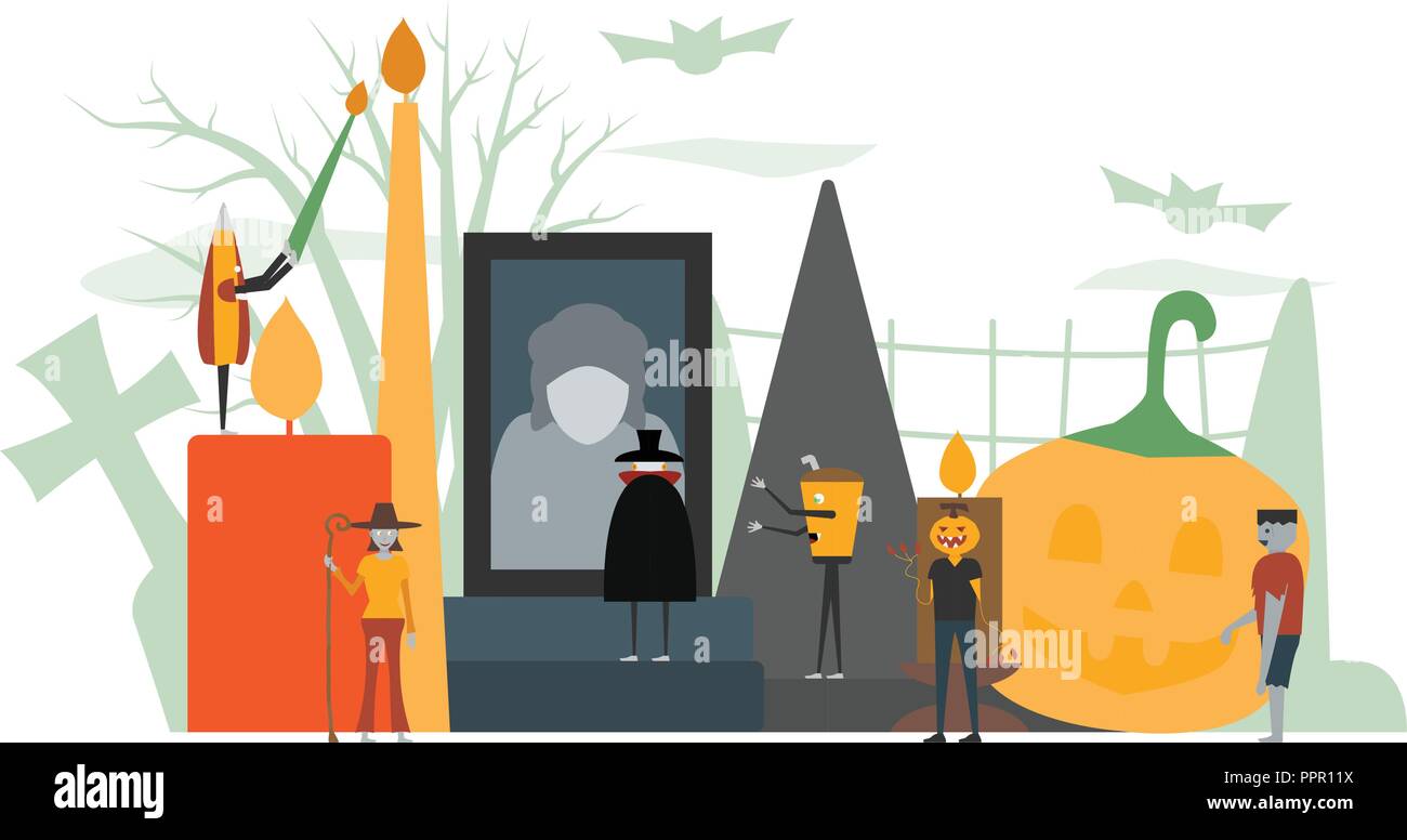 Minimal scene for halloween day, 31 October, with monsters that include ...