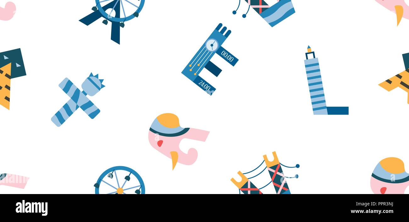World's famous landmarks in pattern design. Vector illustration in flat ...