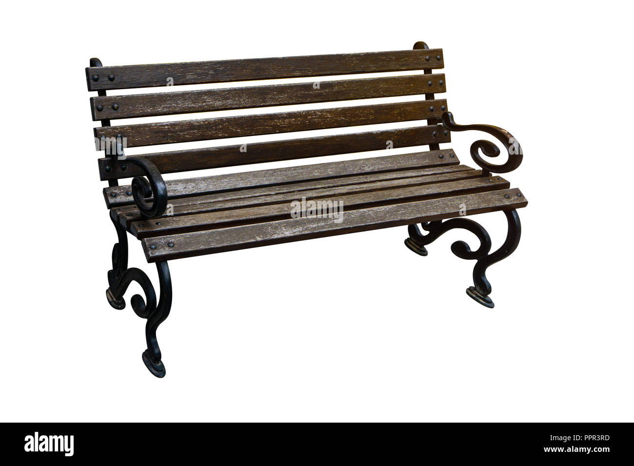 long wooden chair isolated on white background Stock Photo - Alamy