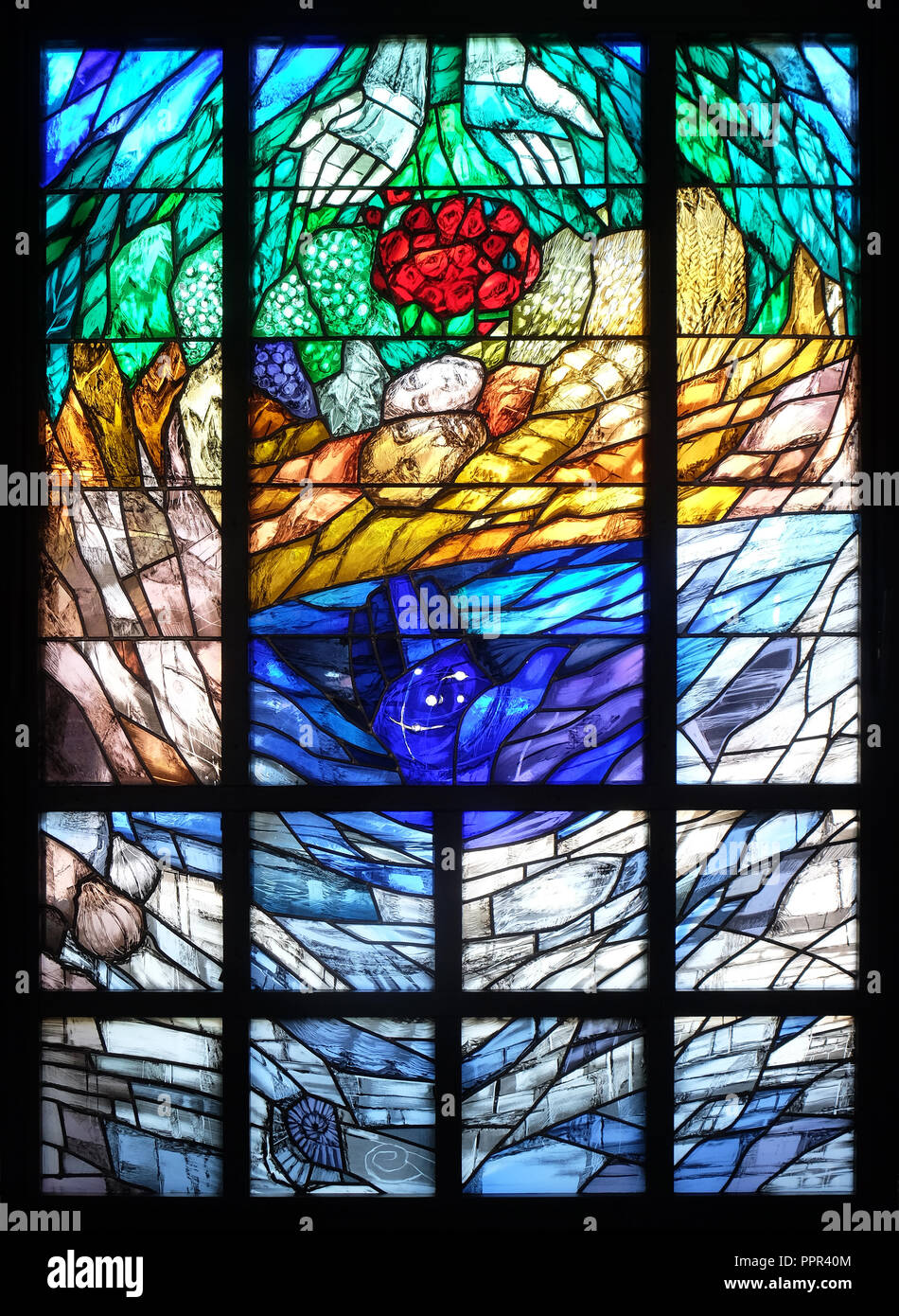 The Story of Creation, stained glass window by Sieger Koder in church ...