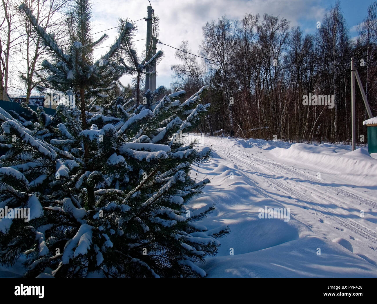 frosty morning in a holiday village, Russia Stock Photo - Alamy