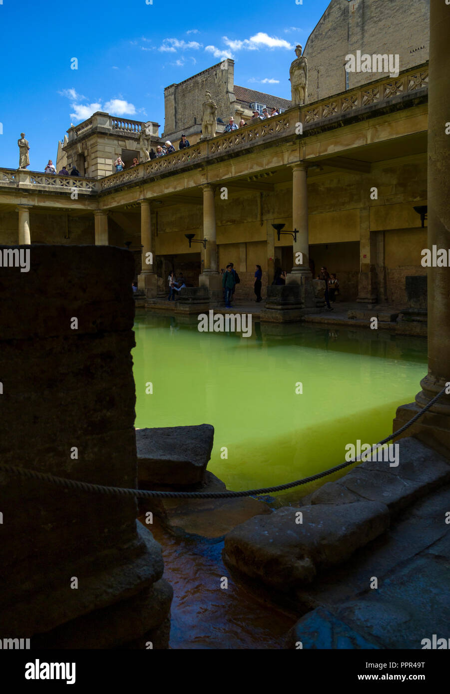 Little stream of hot water entering the Great Bath of the Roman Baths ...