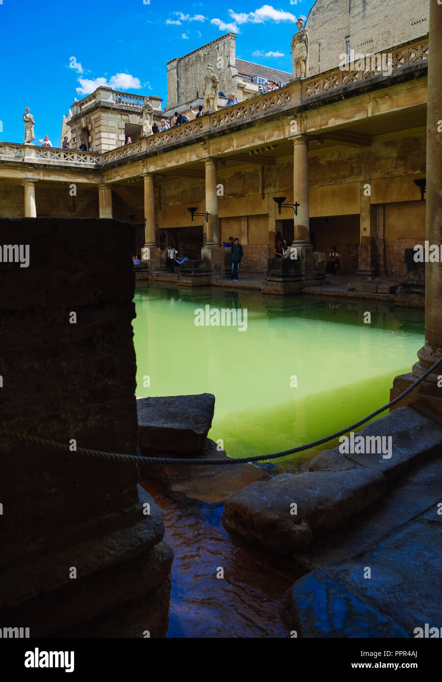 Little stream of hot water entering the Great Bath of the Roman Baths ...