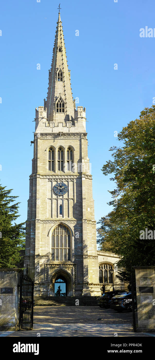 Tower and spire at the parish church of St Peter and St Paul, Kettering ...