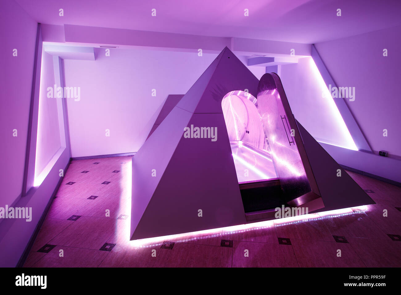 Floating camera in the form of a pyramid in the recreation center ...