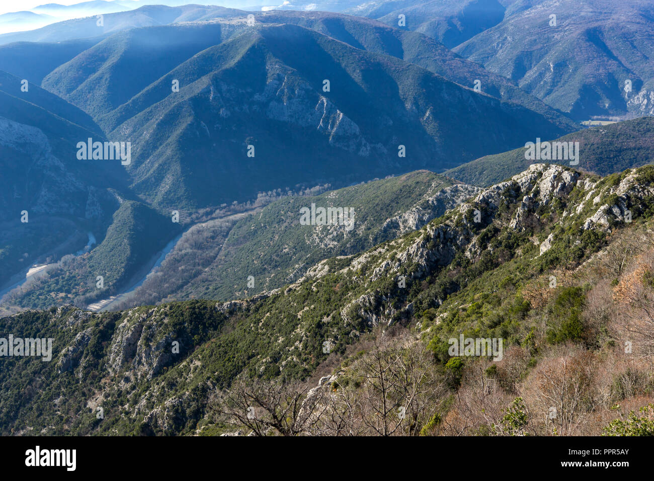 Landscape of Nestos River Gorge near town of Xanthi, East Macedonia and ...