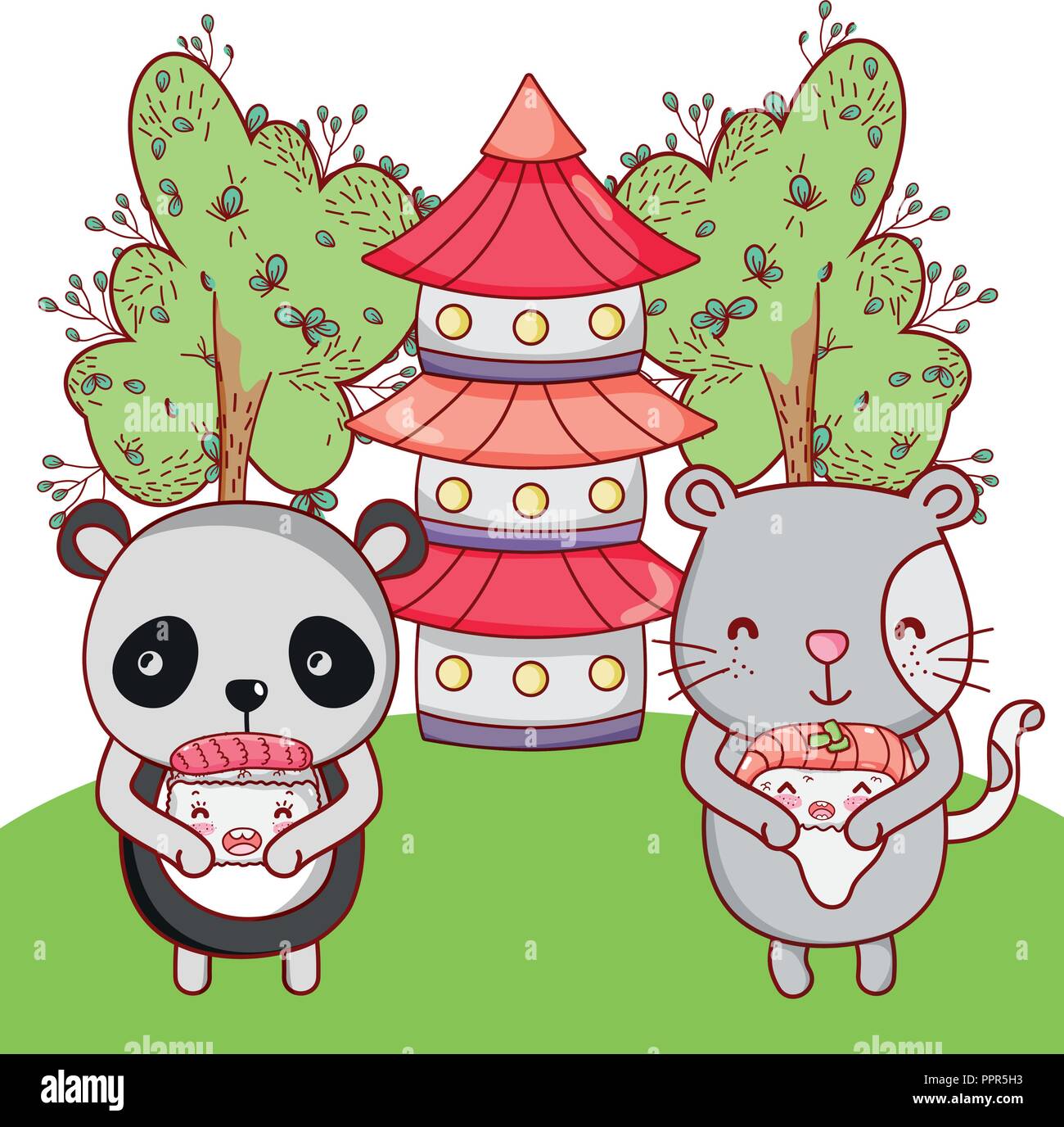 Cute animals with sushi kawaii Stock Vector Image & Art - Alamy