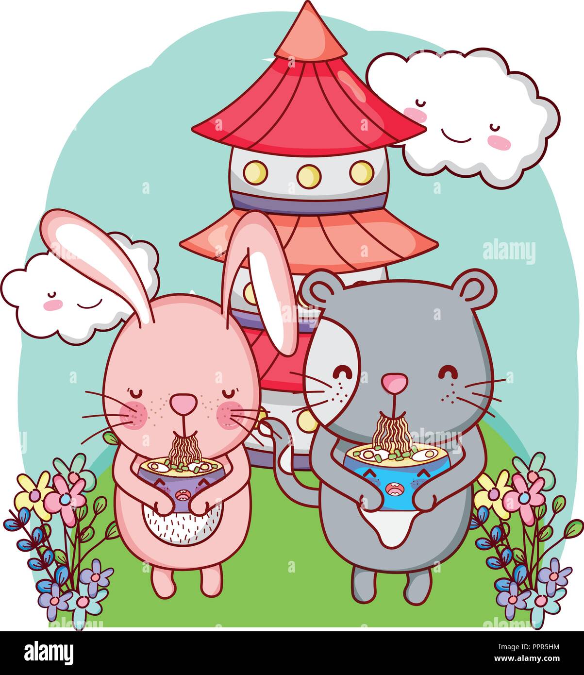 Cute animals with sushi kawaii Stock Vector Image & Art - Alamy