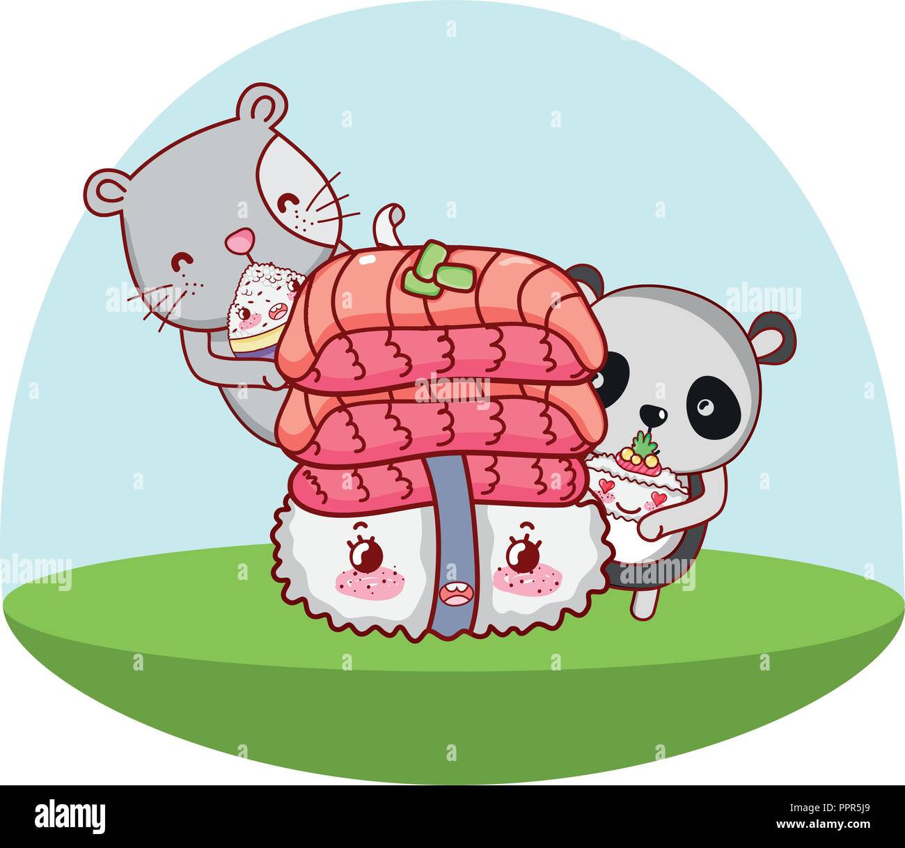 Cute animals with sushi kawaii Stock Vector Image & Art - Alamy
