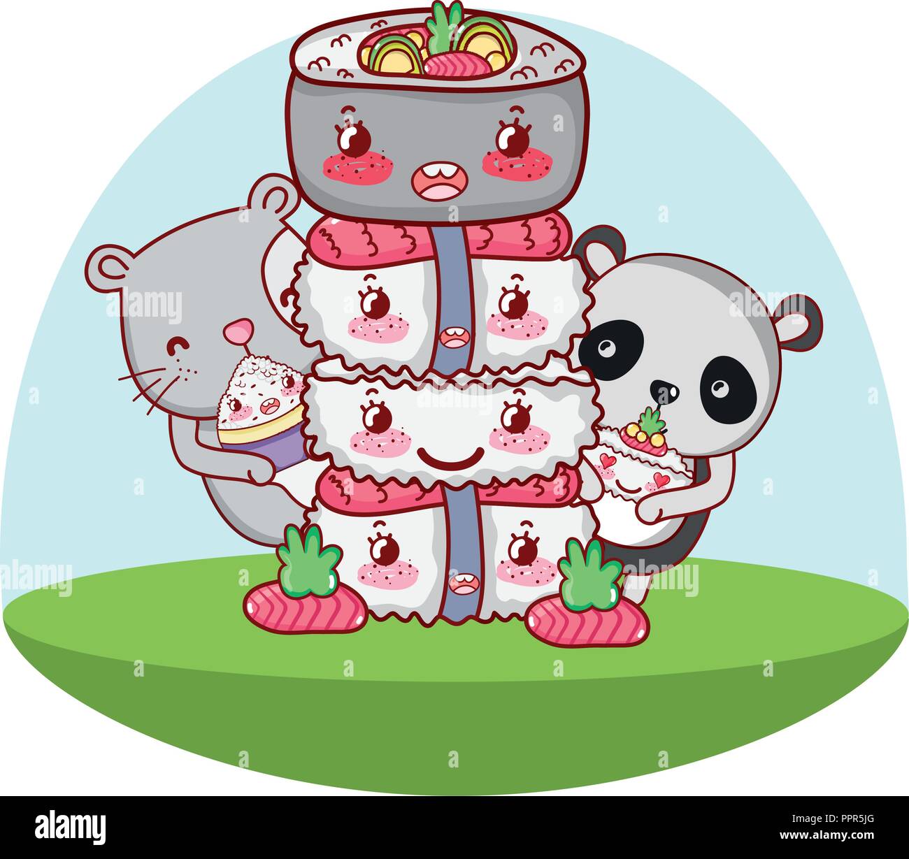 Cute animals with sushi kawaii Stock Vector Image & Art - Alamy