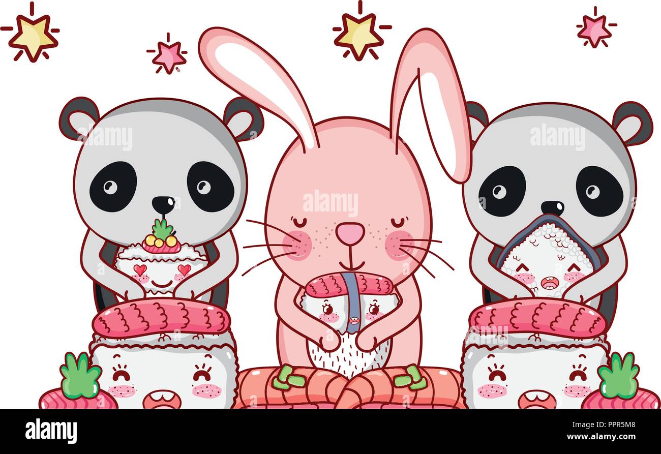 Cute animals with sushi kawaii Stock Vector Image & Art - Alamy
