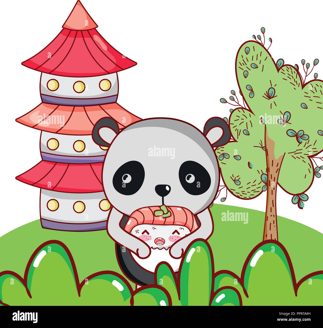 Cute animals with sushi kawaii Stock Vector Image & Art - Alamy