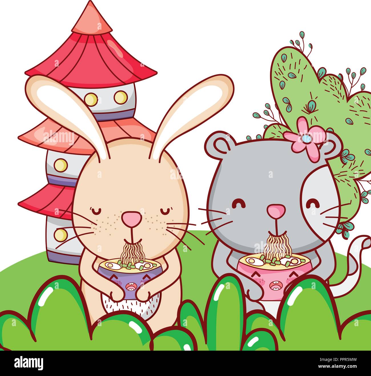 Cute animals with sushi kawaii Stock Vector Image & Art - Alamy