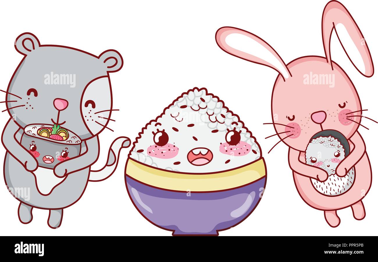 Cute animals with sushi kawaii Stock Vector Image & Art - Alamy