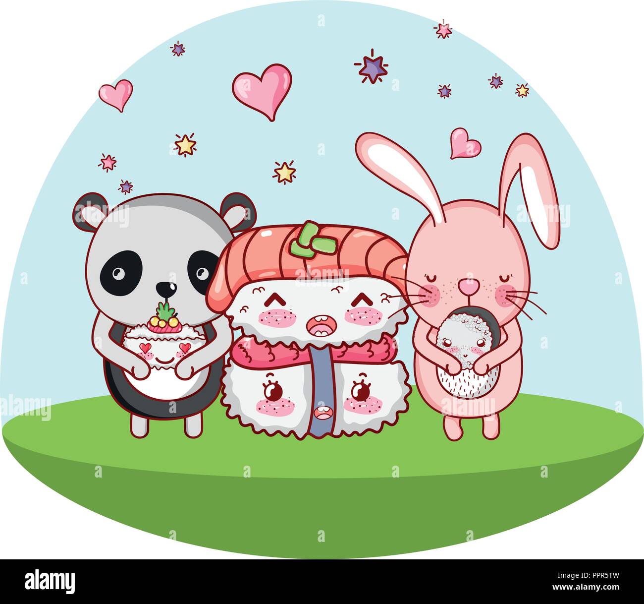 Cute animals with sushi kawaii Stock Vector Image & Art - Alamy
