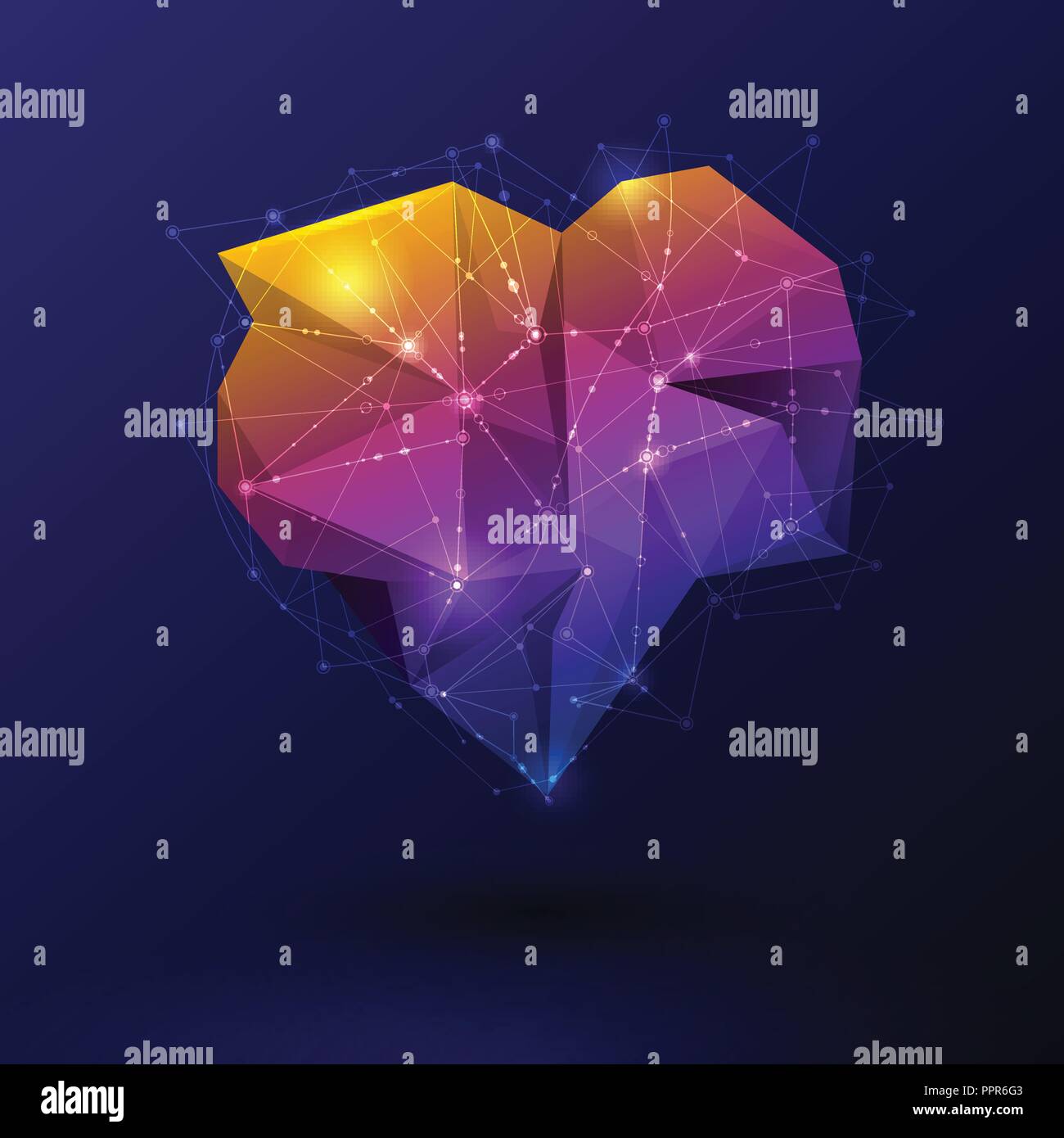 Abstract Molecules with line, node, geometric, low poly tree, polygon ...