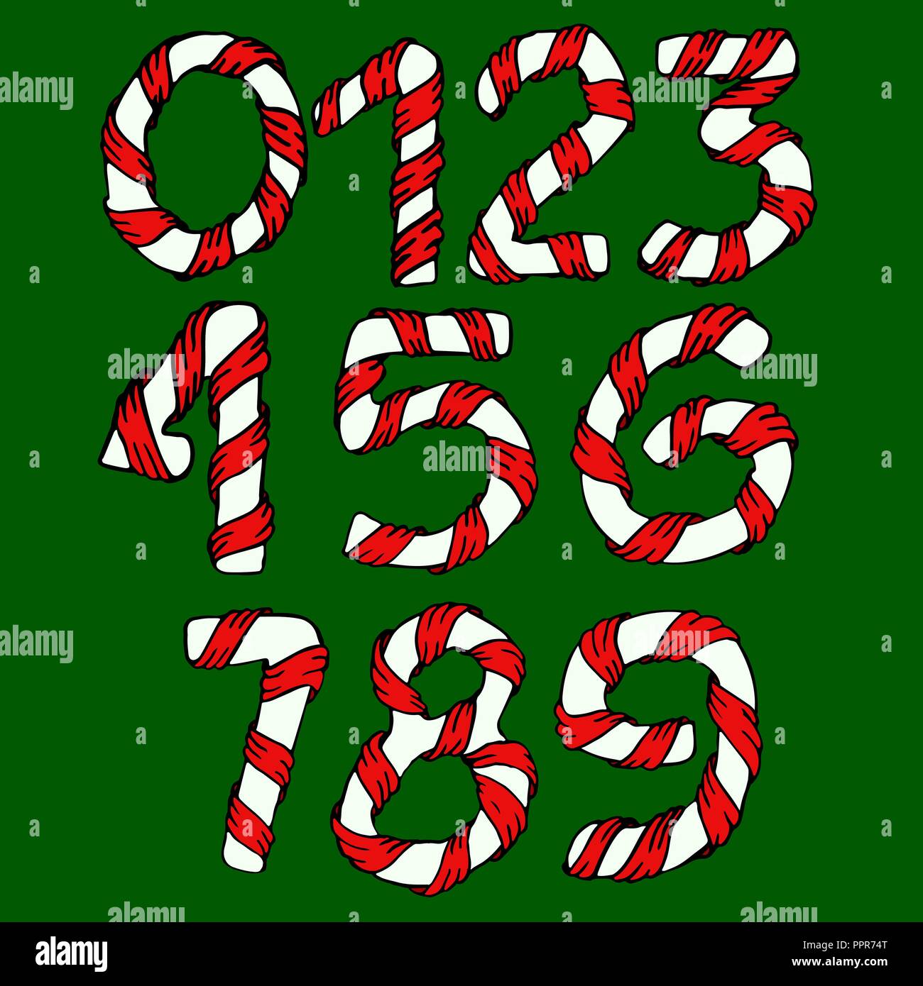 Wrapped in a ribbon numbers. Set of digits. Christmas candies imitation ...