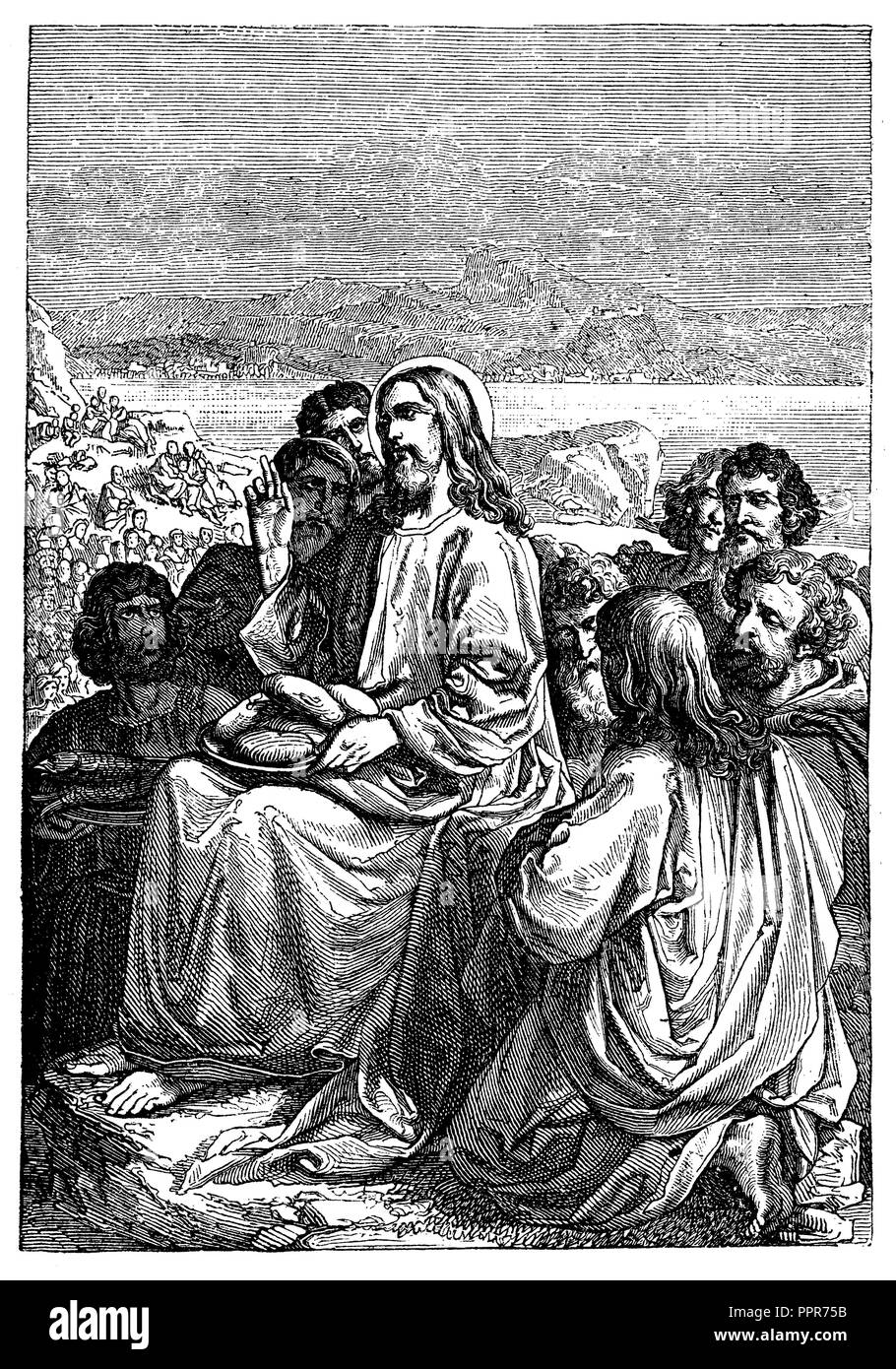 Jesus and the miraculous multiplication of bread, 1879 Stock Photo - Alamy