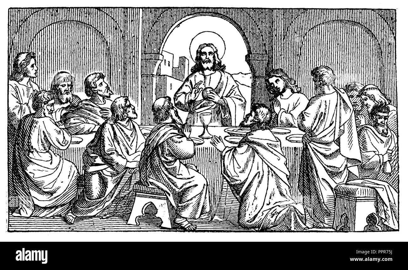 Jesus with the apostles at the sacrament, 1879 Stock Photo - Alamy