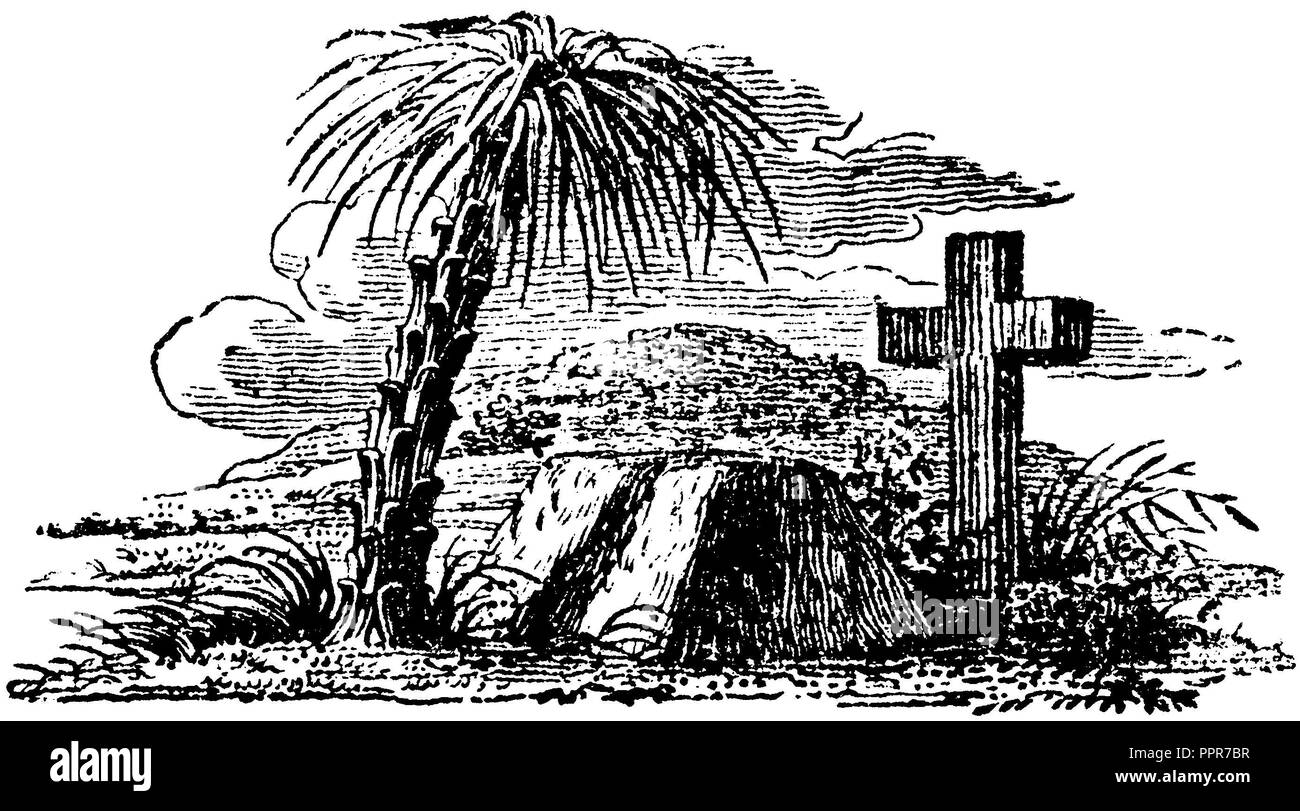Ornament: Beginning vignette with grave, palm and cross, 1863 Stock ...
