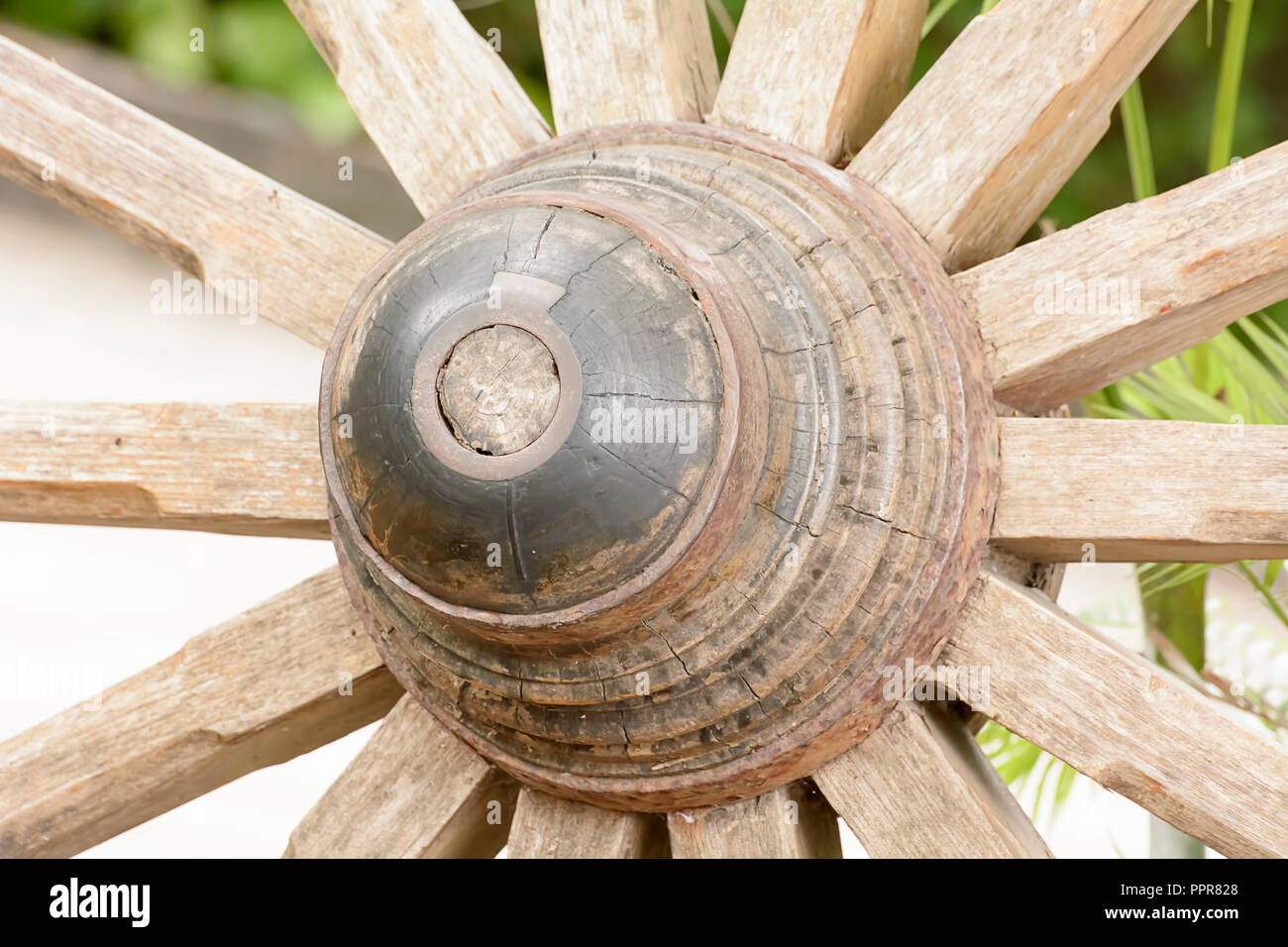 The antique cart Wheels made of wood that looks like the art Stock ...