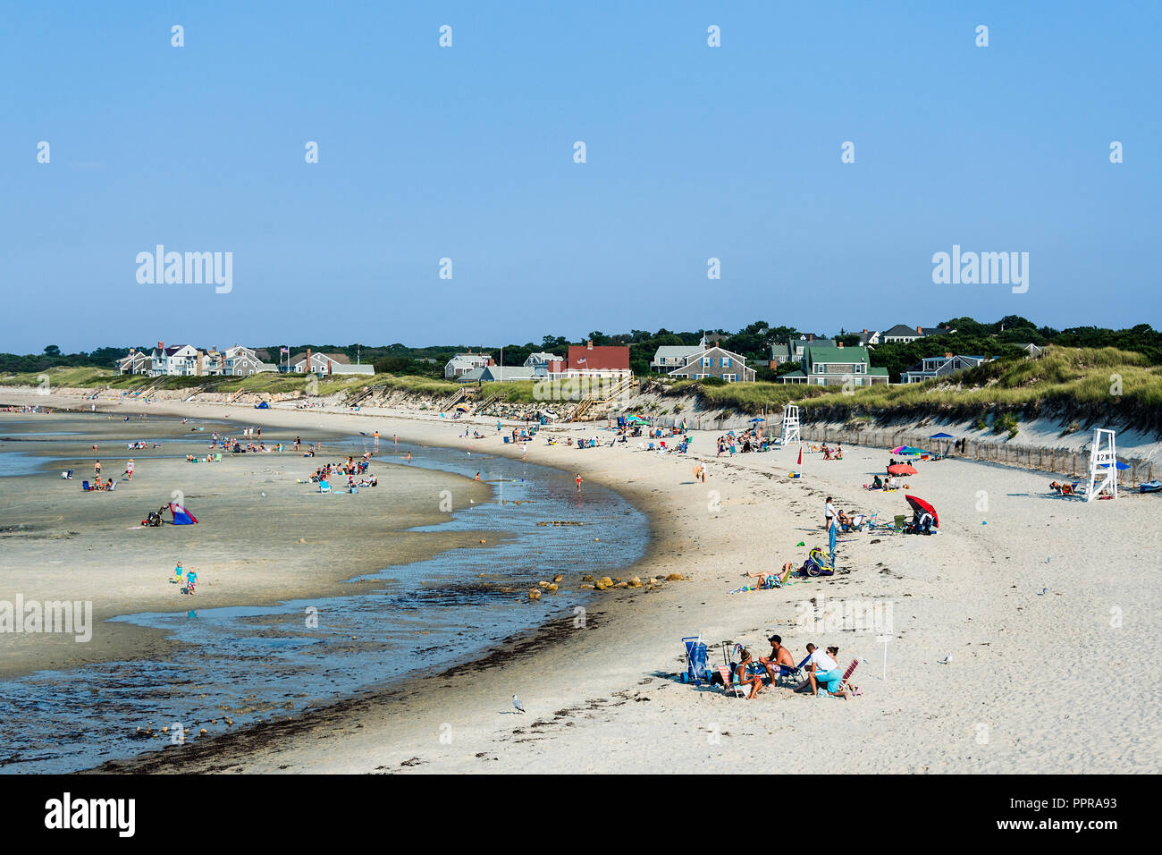 Vacationers at Corporation Beach, Dennis, Cape Cod, Massachusetts, USA ...