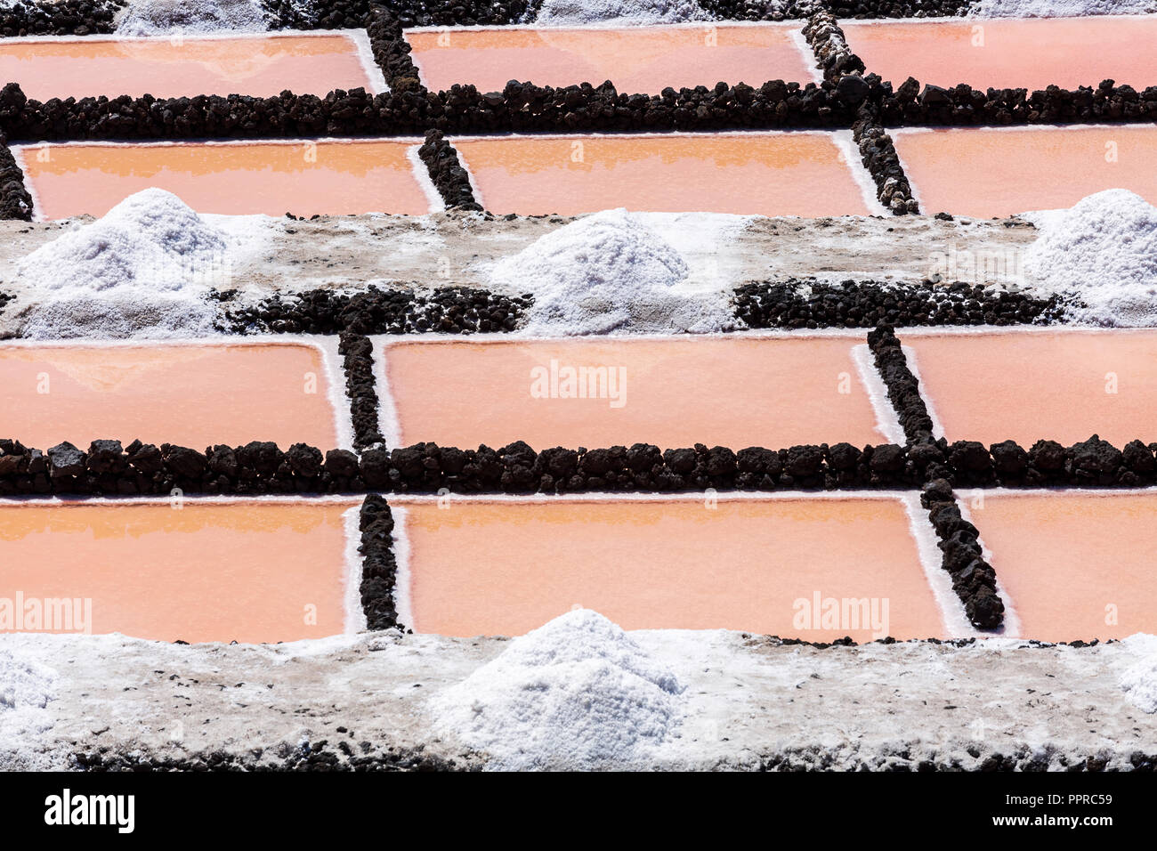 Sea salt production and drying pools at the Salinas de Fuencaliente ...