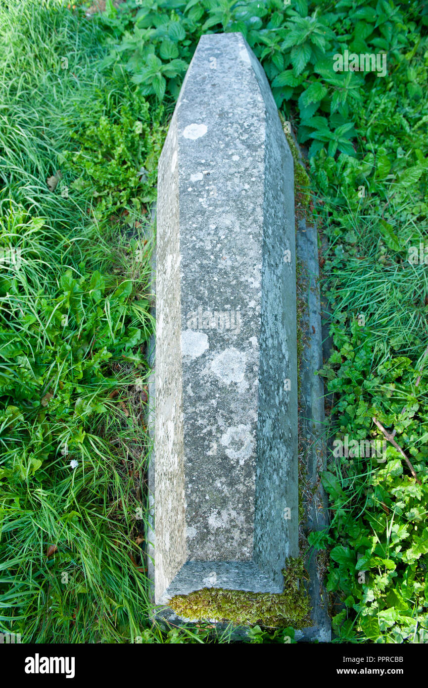 Coffin shaped stone graves with lichen at Old St Leonards Church ...