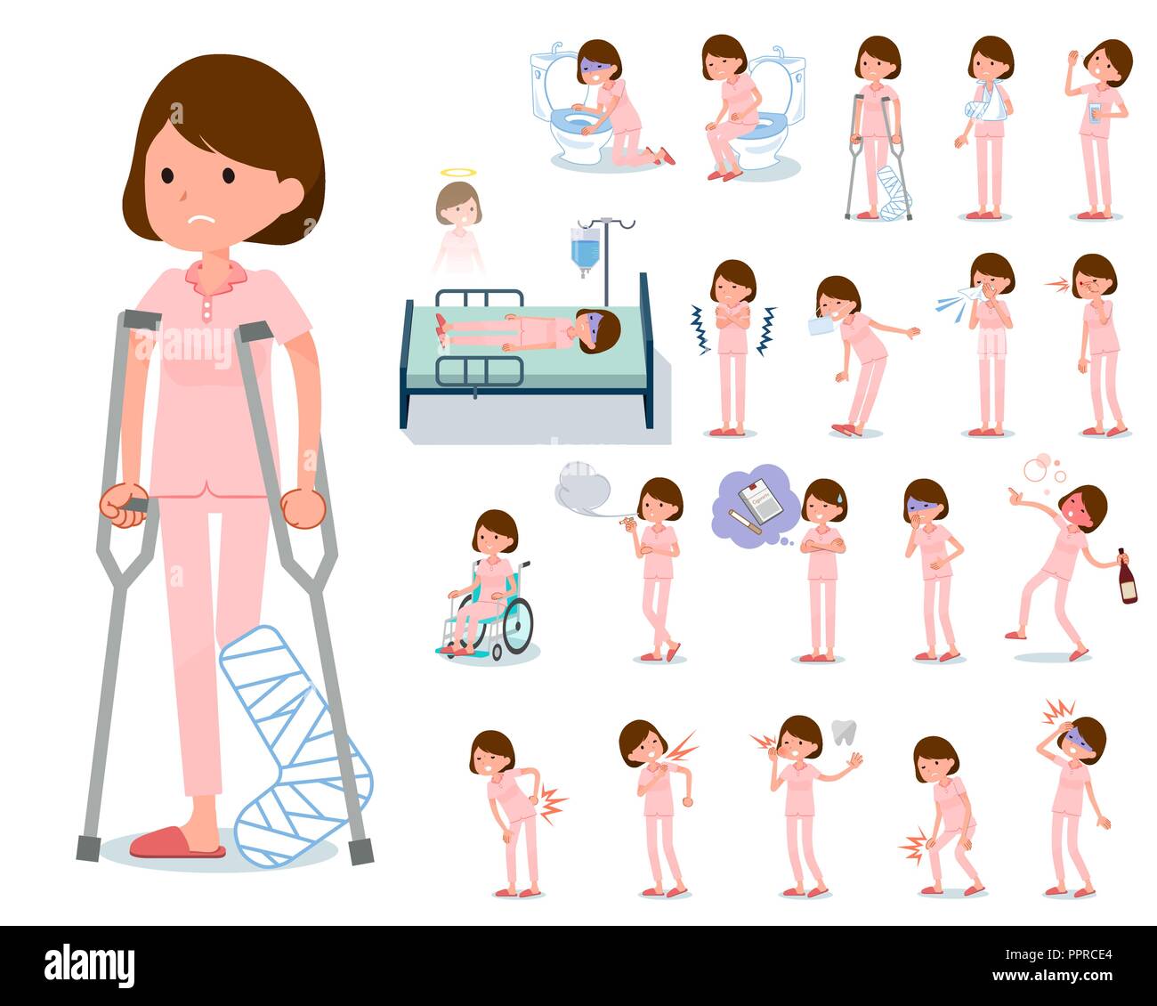 A set of young women with injury and illness.There are actions that ...