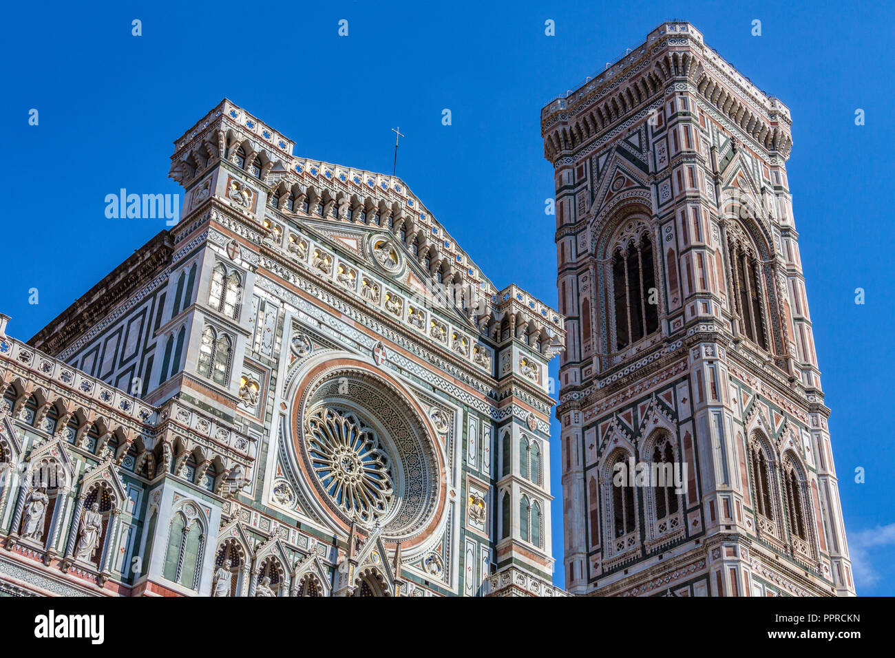 The Duomo next to Giotto’s Campanile in the city of Florence in the ...