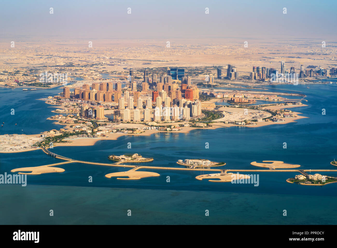 Aerial view of the Pearl-Qatar island in Doha . Qatar, the Persian Gulf ...