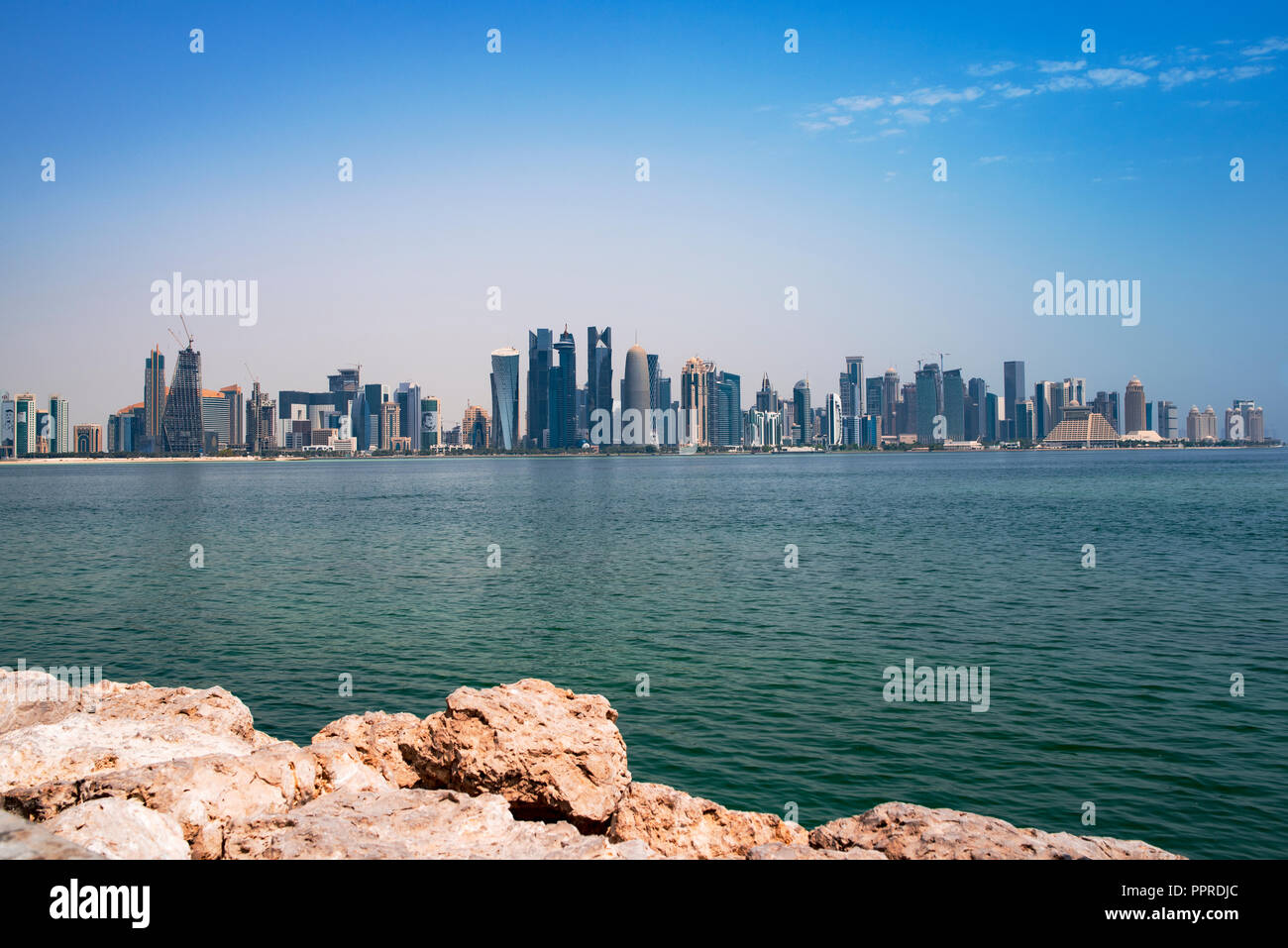 The view on financial center of Doha from West Bay .Doha is a city on ...