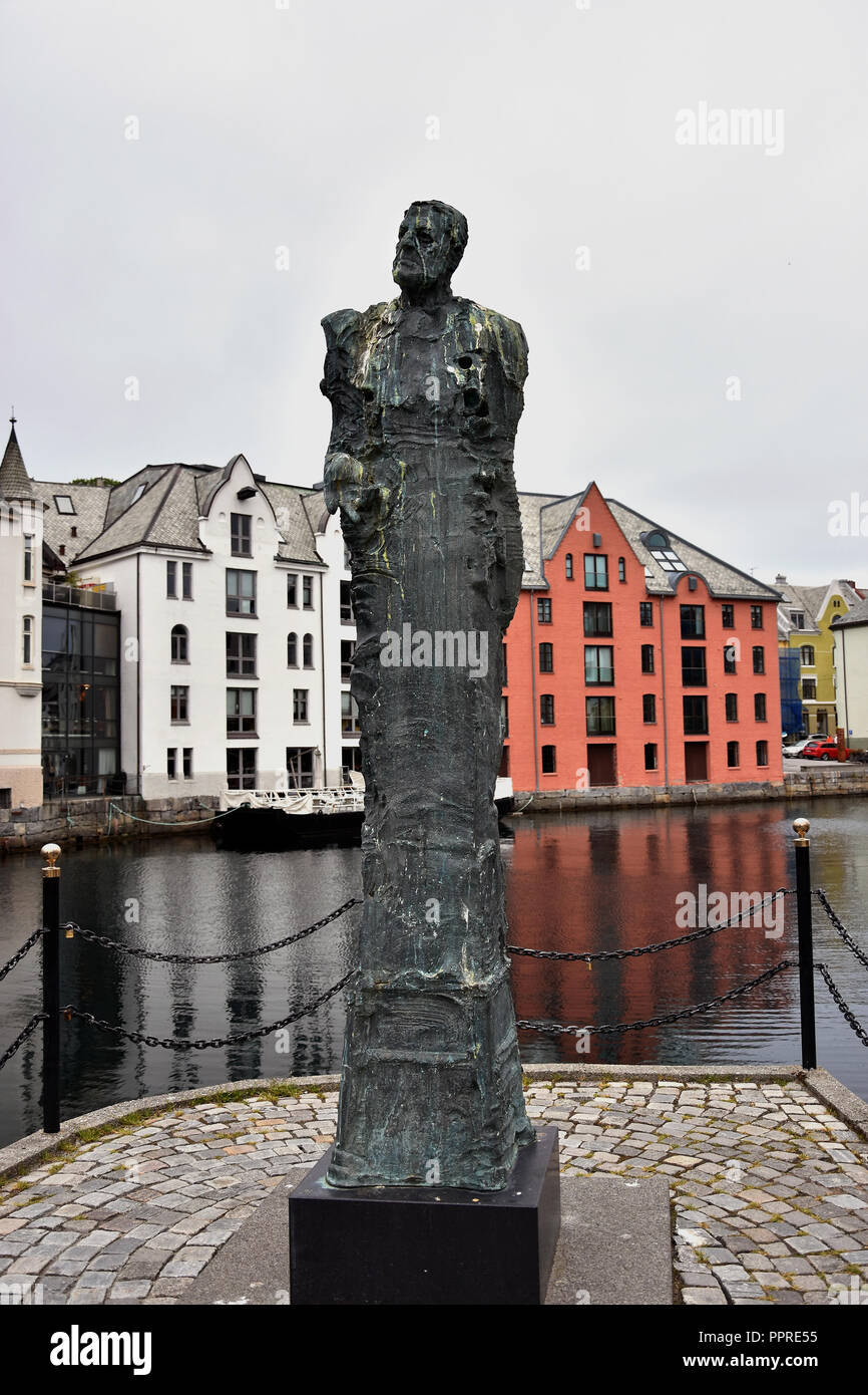 View of Alesund town and port, on the west coast of Norway, at the ...