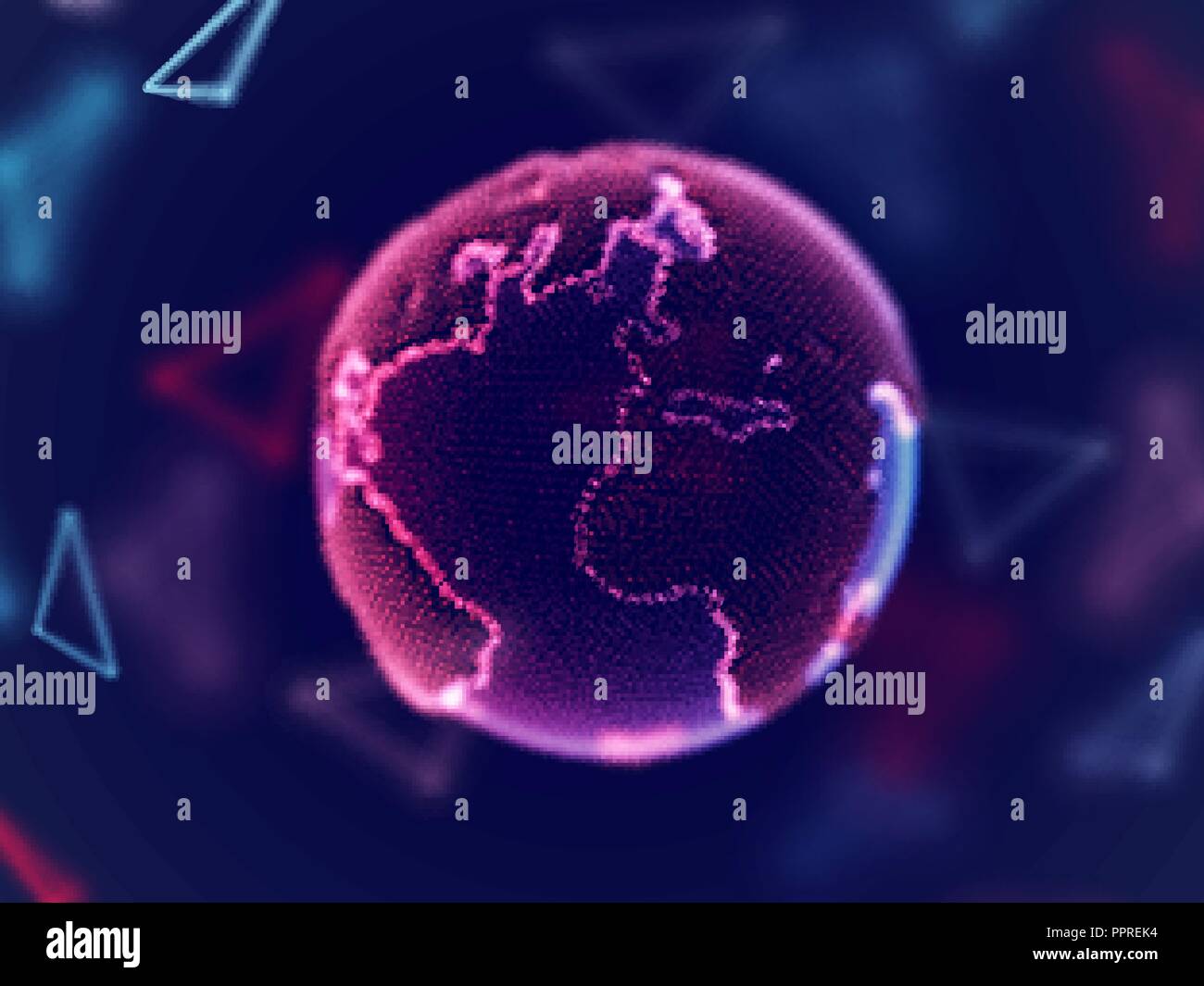 Virtual reality concept: digital planet Earth consisting of red glowing ...
