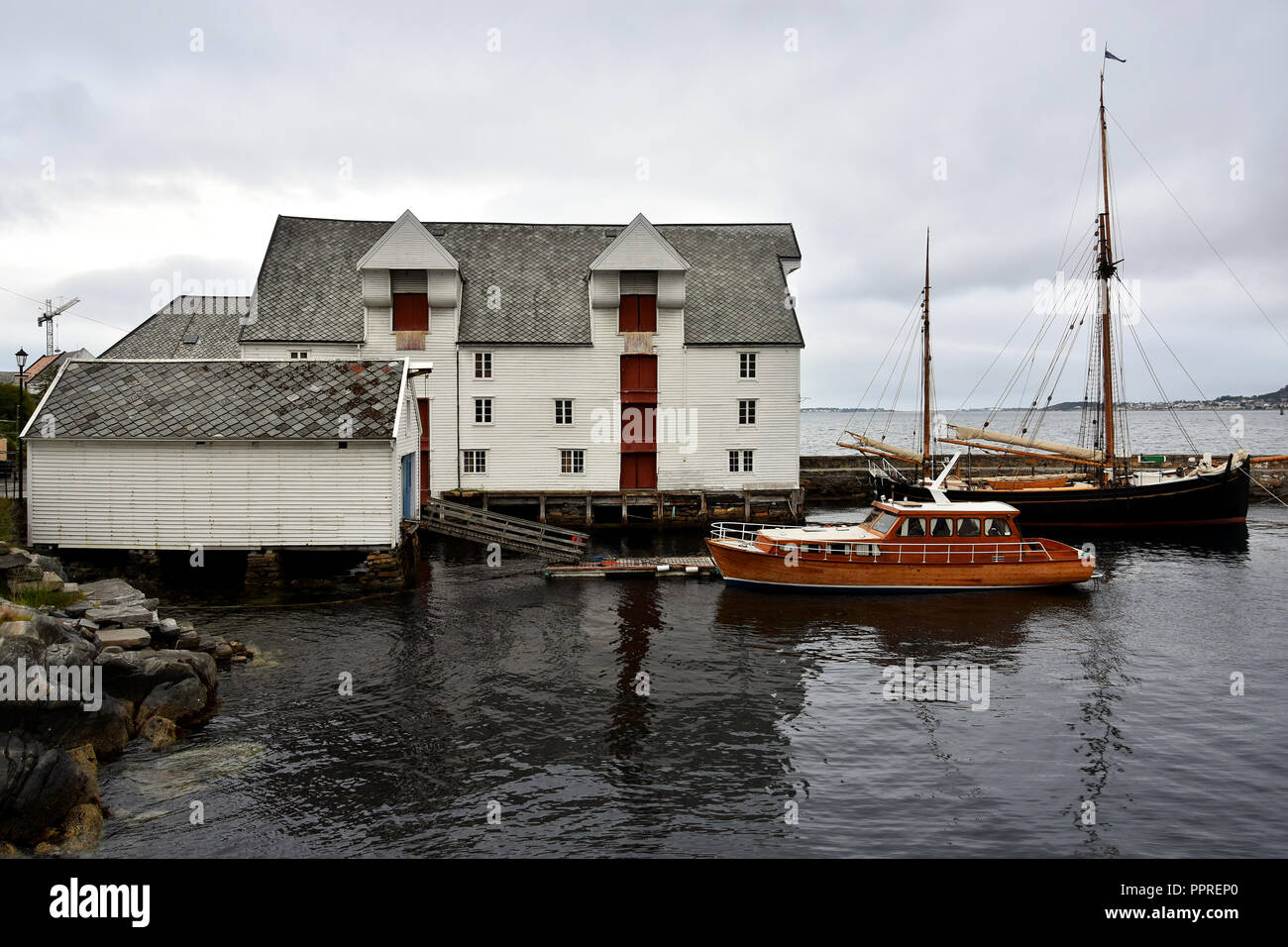 View of Alesund town and port, on the west coast of Norway, at the ...