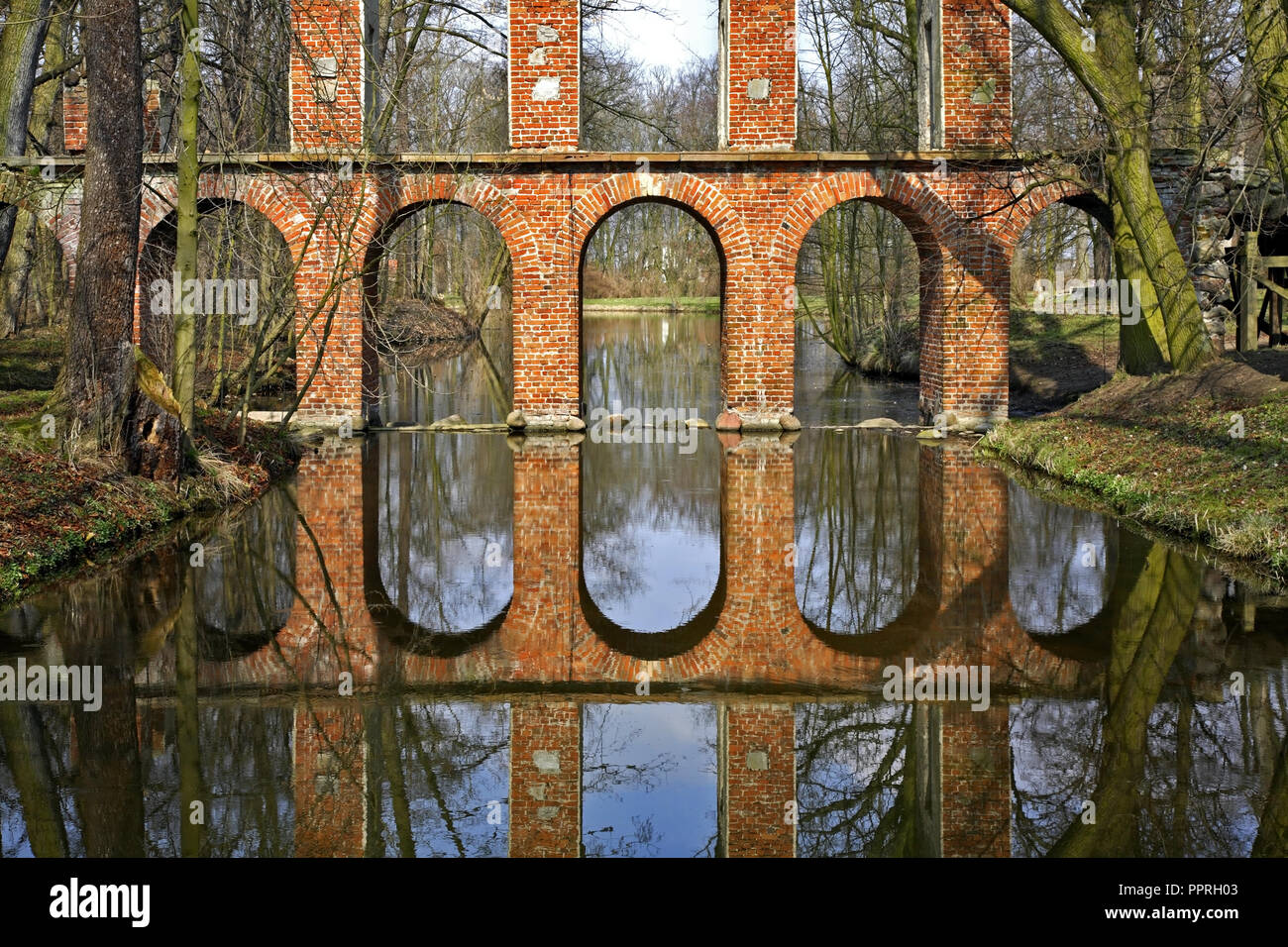 Ruins of Aqueduct in Arkadia park. Lowicz county. Poland Stock Photo ...